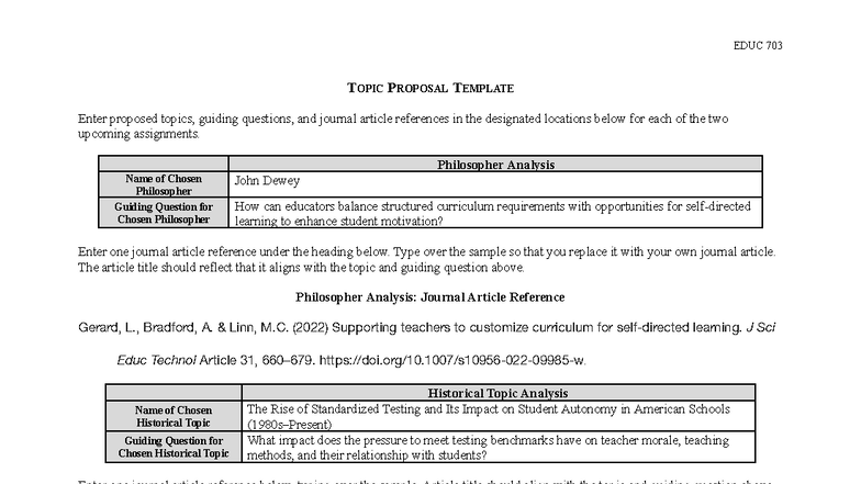 EDUC 703 Topic Proposal Template for Assignments - Studocu