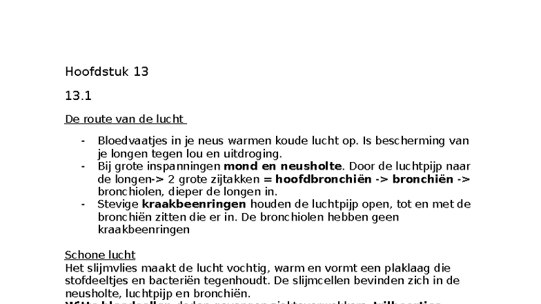 Biologie Nectar Hoofdstuk 13: Ademhaling en Homeostase in het Lichaam ...