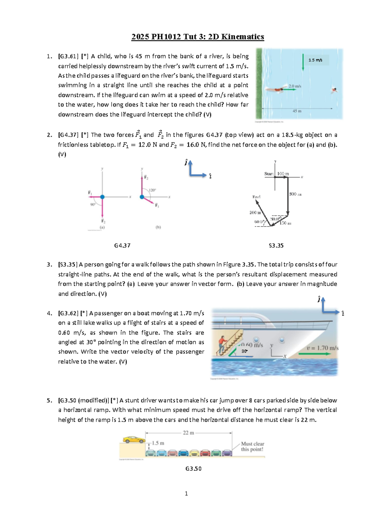 2025 PH1012 Tut 3: 2D Kinematics Problems and Solutions - Studocu