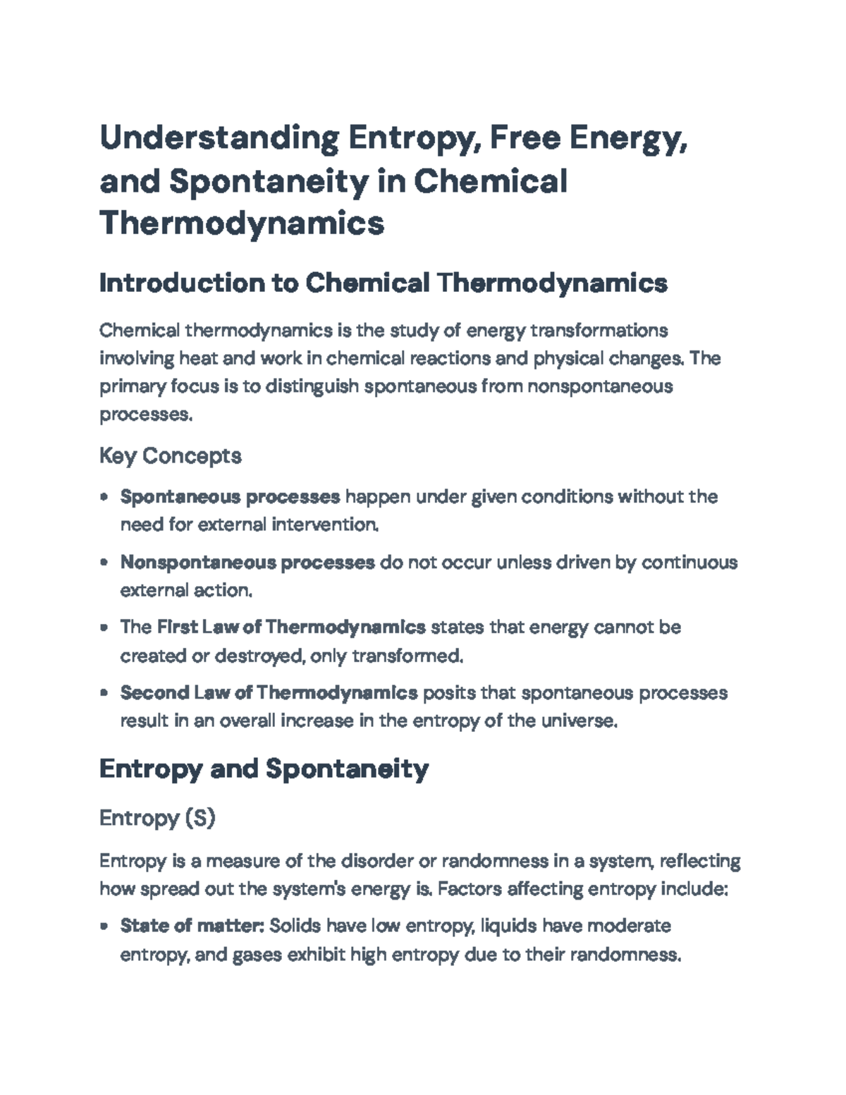 Chemical Thermodynamics: Entropy, Free Energy & Spontaneity Insights ...