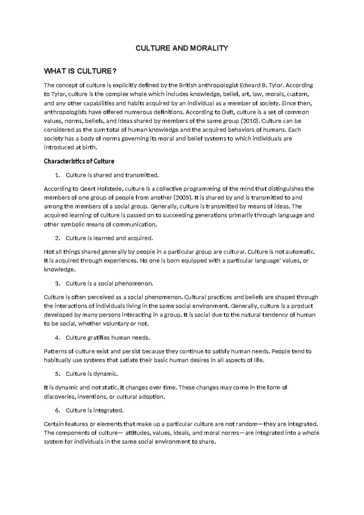 CULTURE AND MORALITY: Understanding Cultural Influence on Ethics - Studocu