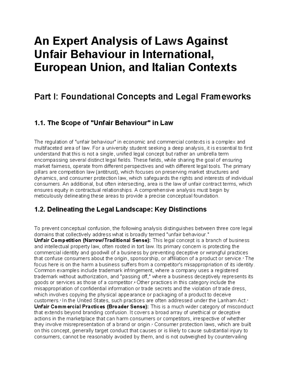Laws Against Unfair Behavior: An Expert Analysis (Part I) - Studocu