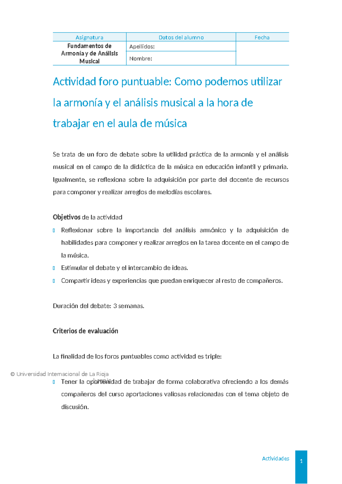 INF57 Foro sobre Armonía y Análisis Musical en Educación - Studocu
