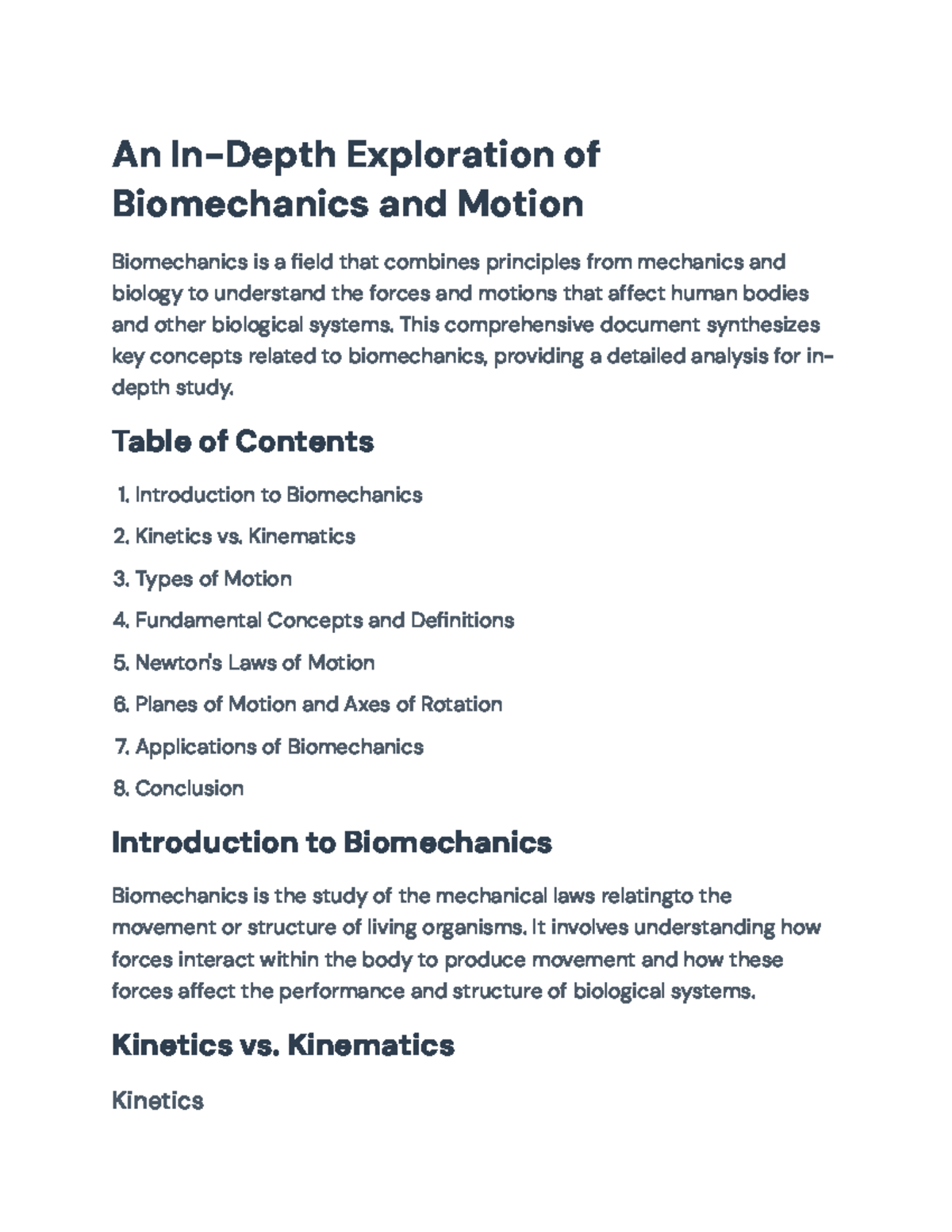 Comprehensive Overview of Biomechanics and Motion Principles - An In ...