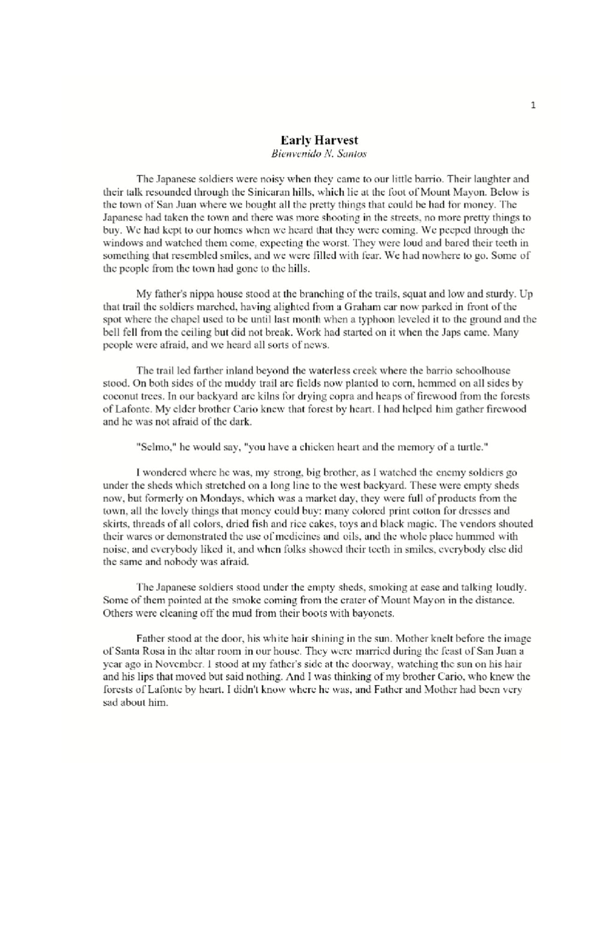 1 Early Harvest (ENG 101) - A Reflection on War and Resilience - Studocu