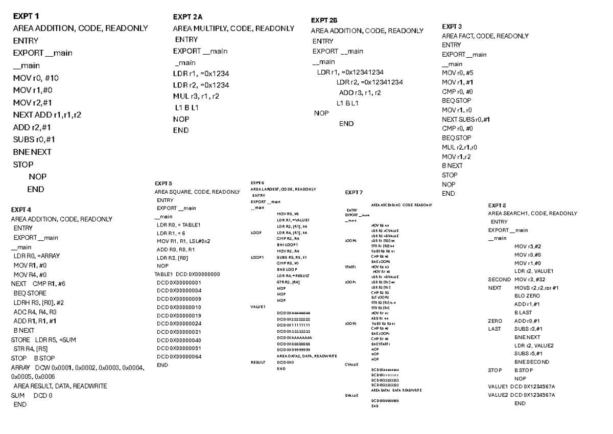 ESD - Assembly Language Experiments: Area Addition & More - Studocu