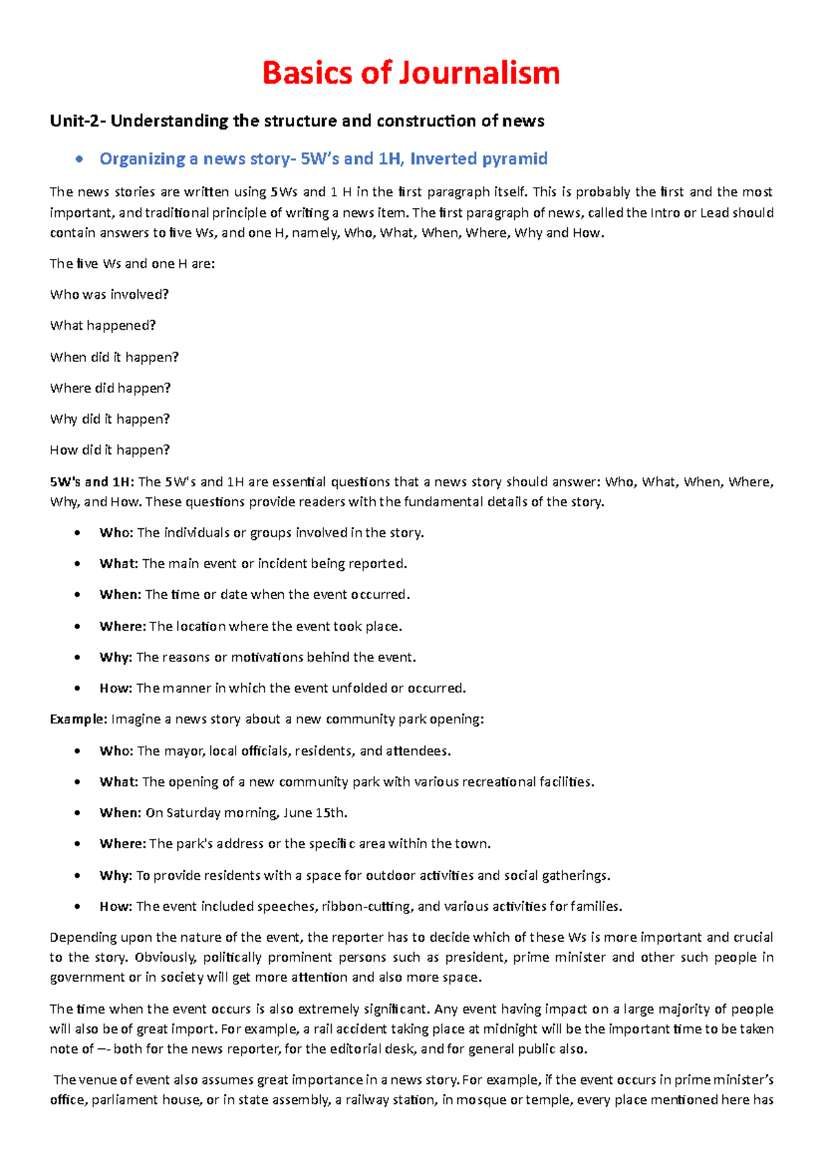Unit-2 Basics of Journalism 010252 - Basics of Journalism Unit- 2 ...