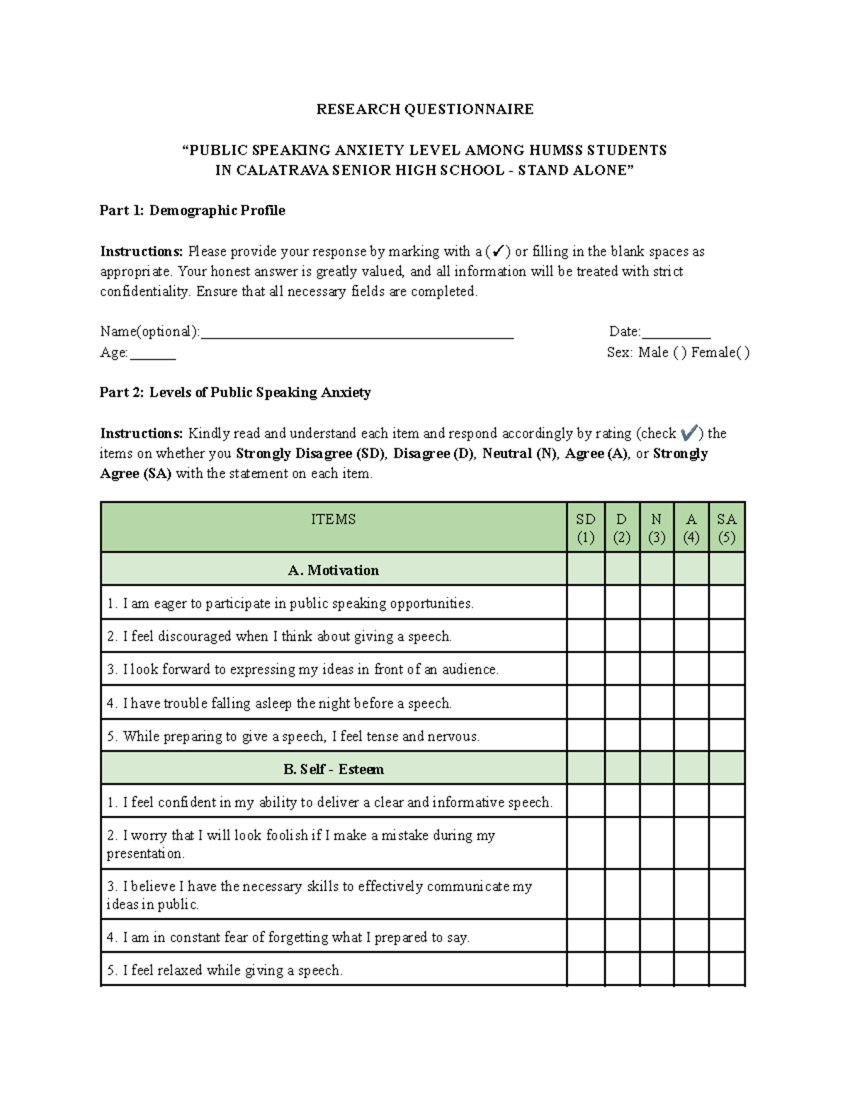 Public Speaking Anxiety Survey for HUMSS Students - Research ...