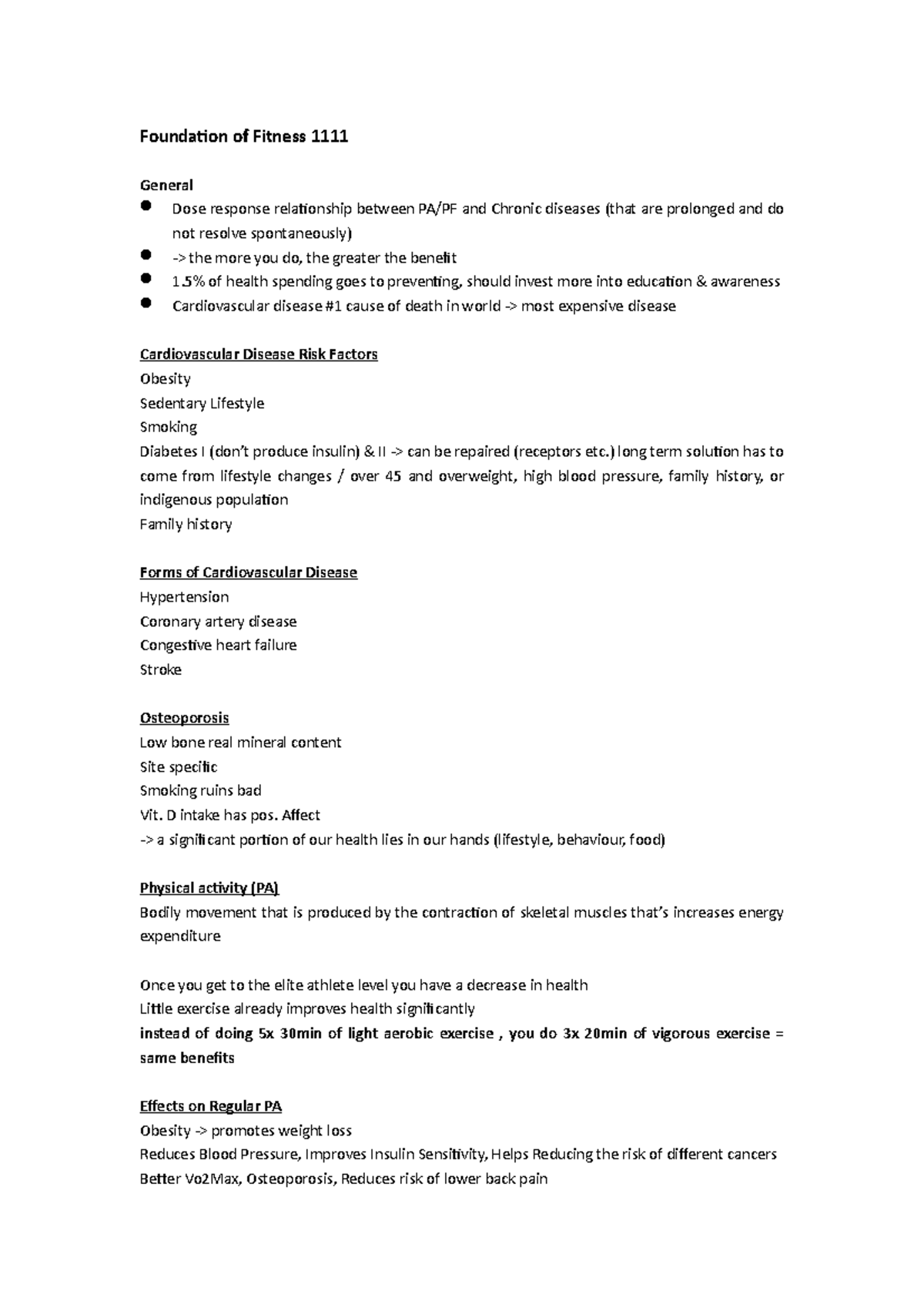 Week 1 Importance of Physical Activity - Fitness 1111 Notes - Studocu