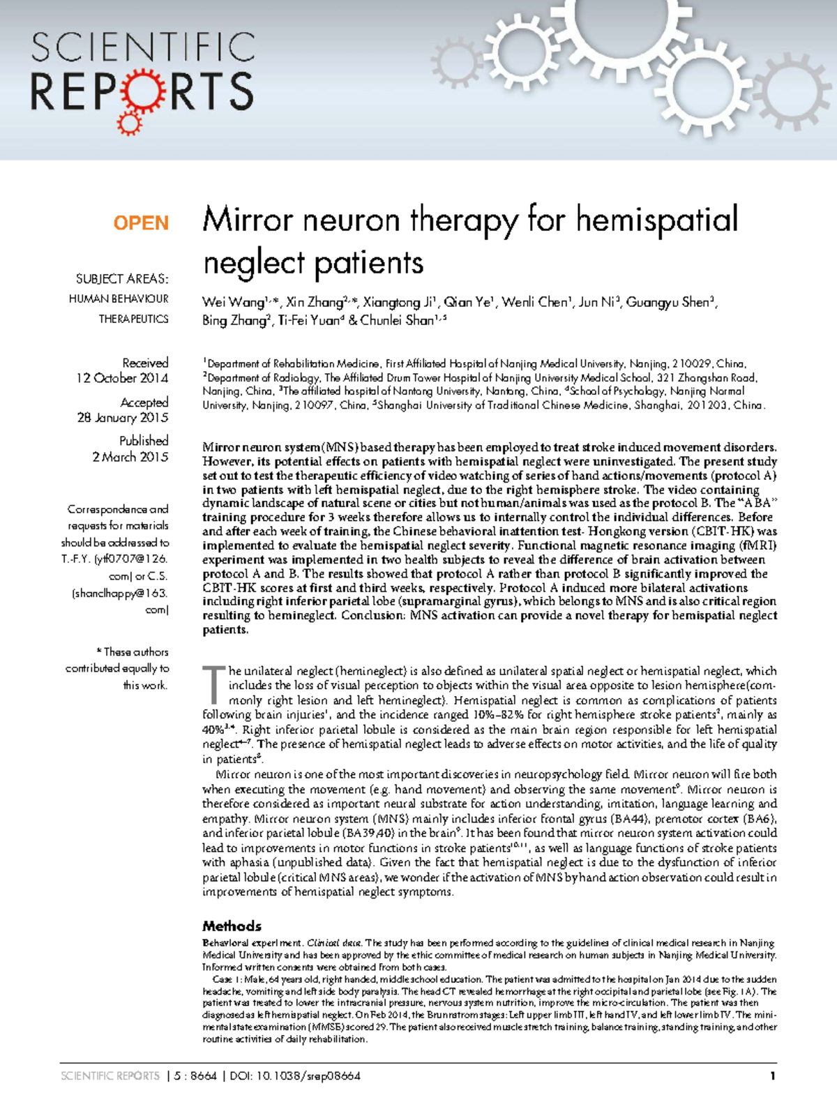 Mirror Neuron Therapy for Hemispatial Neglect Patients: A Case Study ...