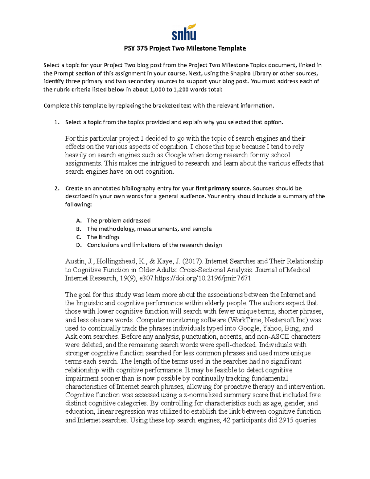 PSY-375 Project Two Milestone: Choosing and Analyzing Sources - Studocu