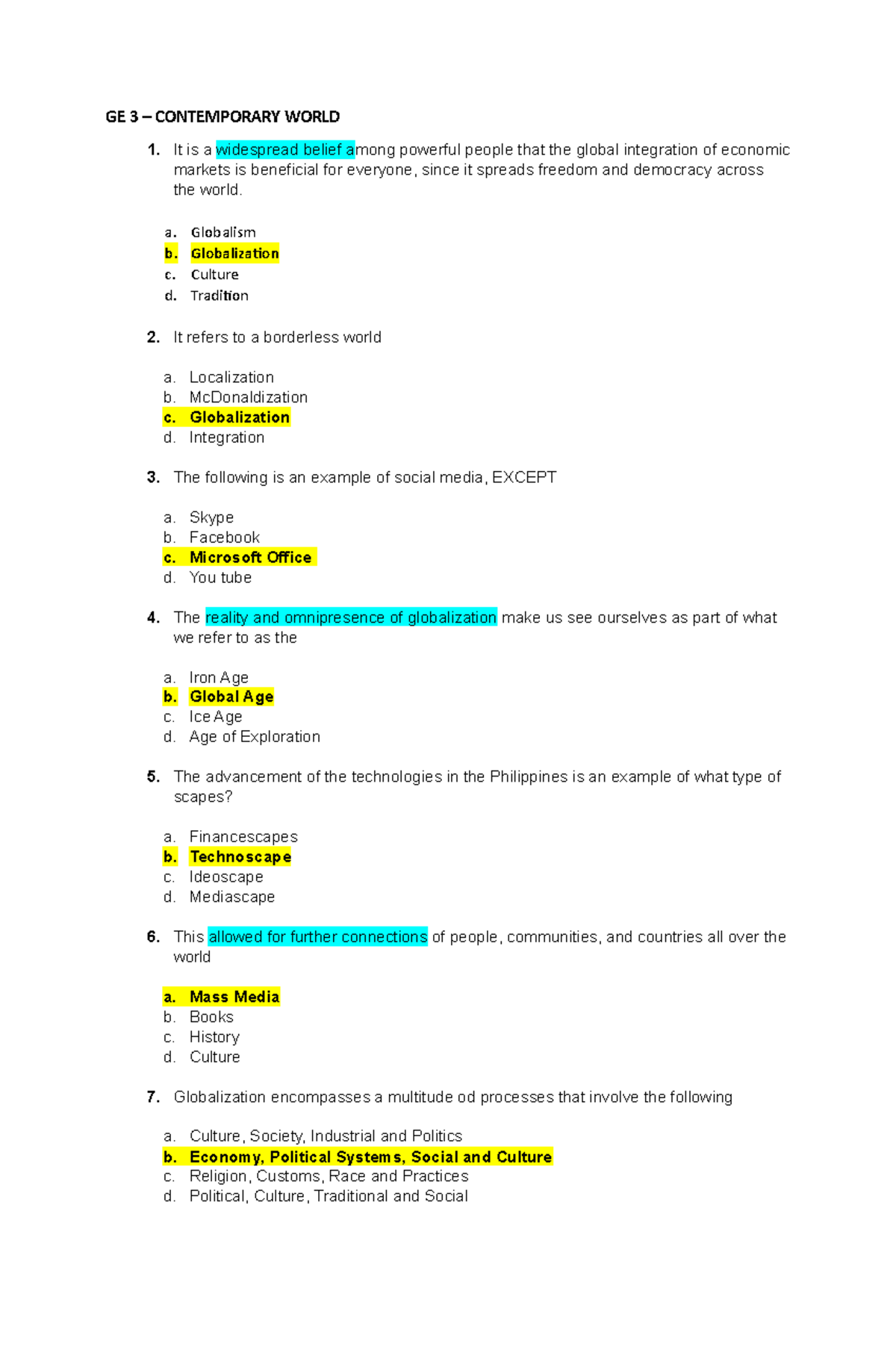 GEN-ED- Contemporary World Mockboard Review Questions - Studocu
