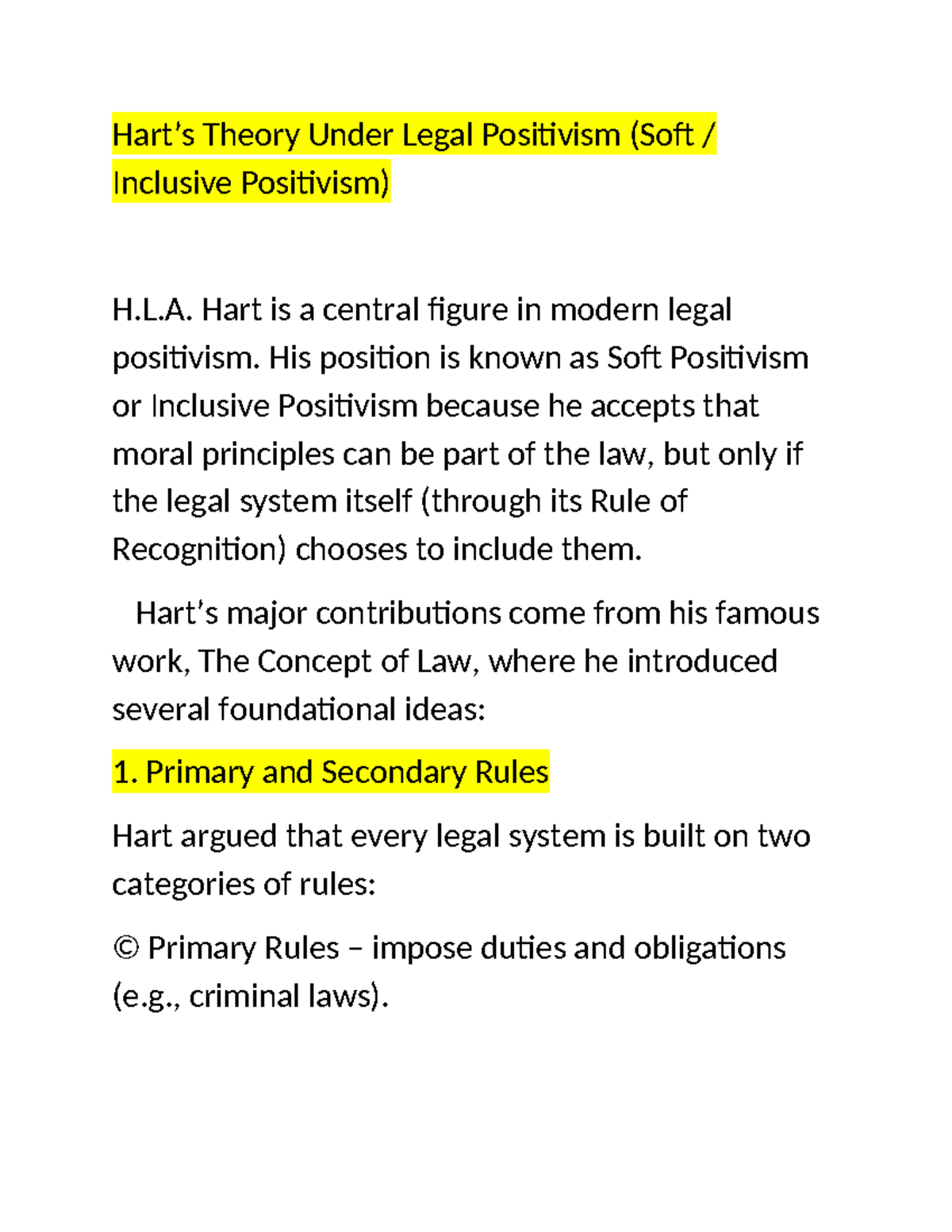 Hart's Soft Positivism Theory: Key Concepts & Contributions - Studocu