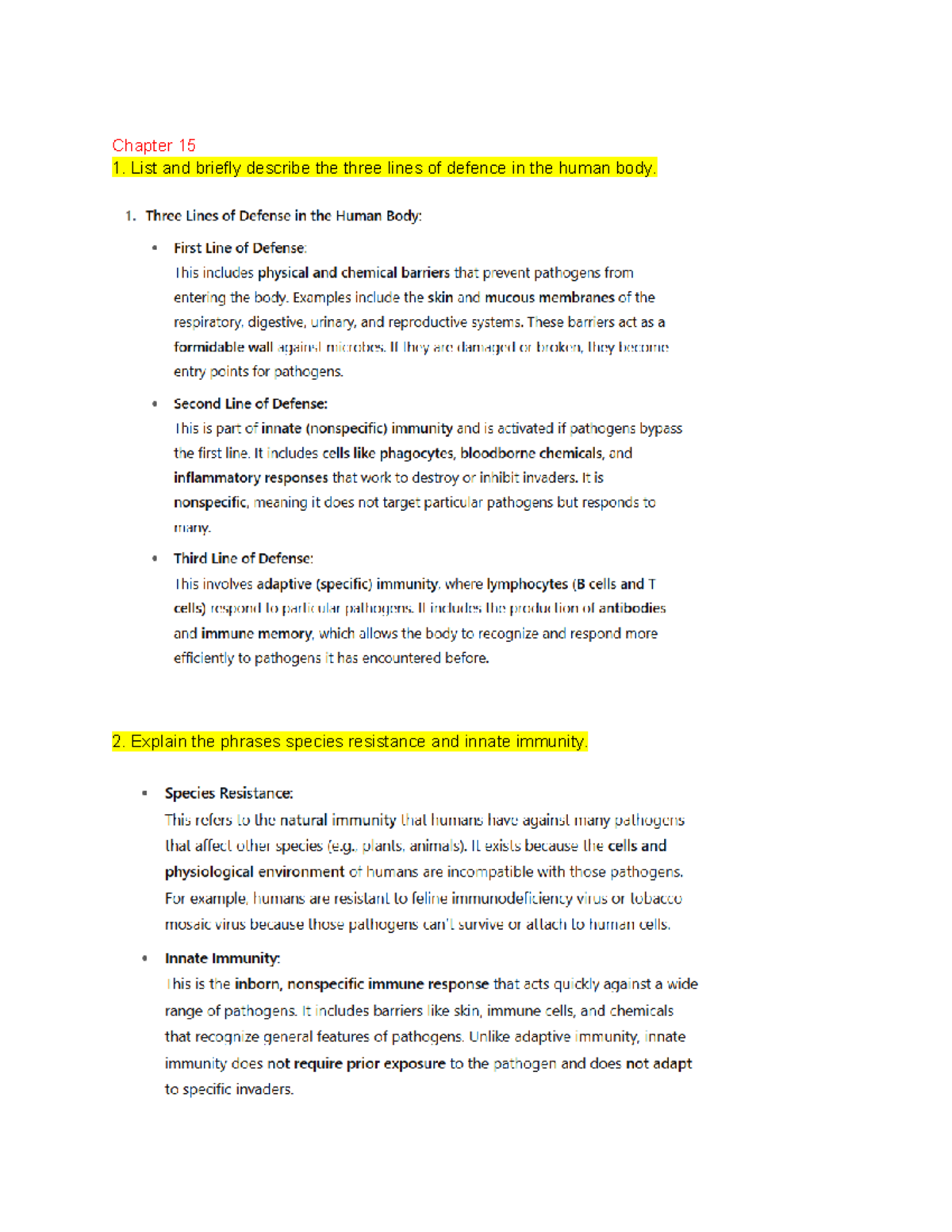 Chapter 15 & 17 Learning Outcomes: Immunity and Defense Mechanisms ...