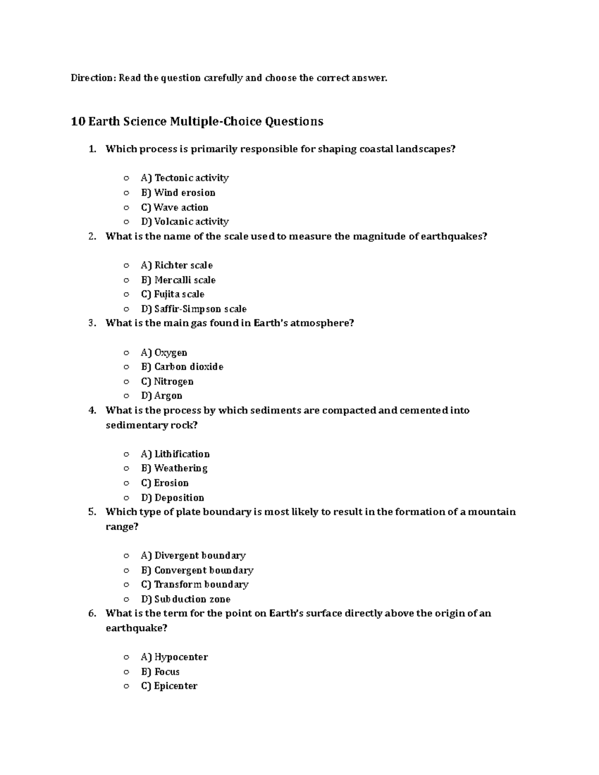D9 - Earth Science MCQs: Understanding Dynamic Geological Processes ...
