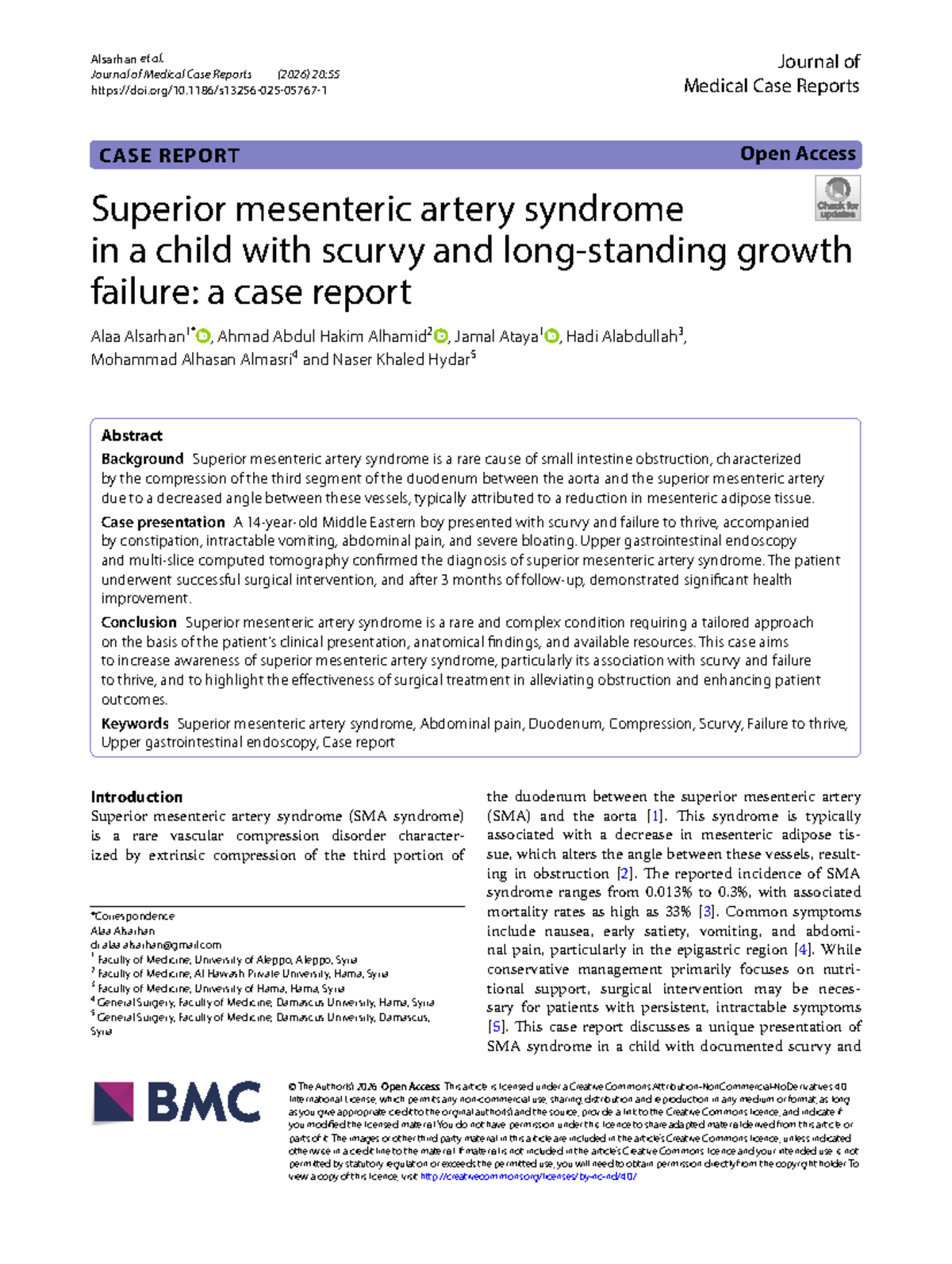 Superior Mesenteric Artery Syndrome in a Child with Scurvy: A Case ...