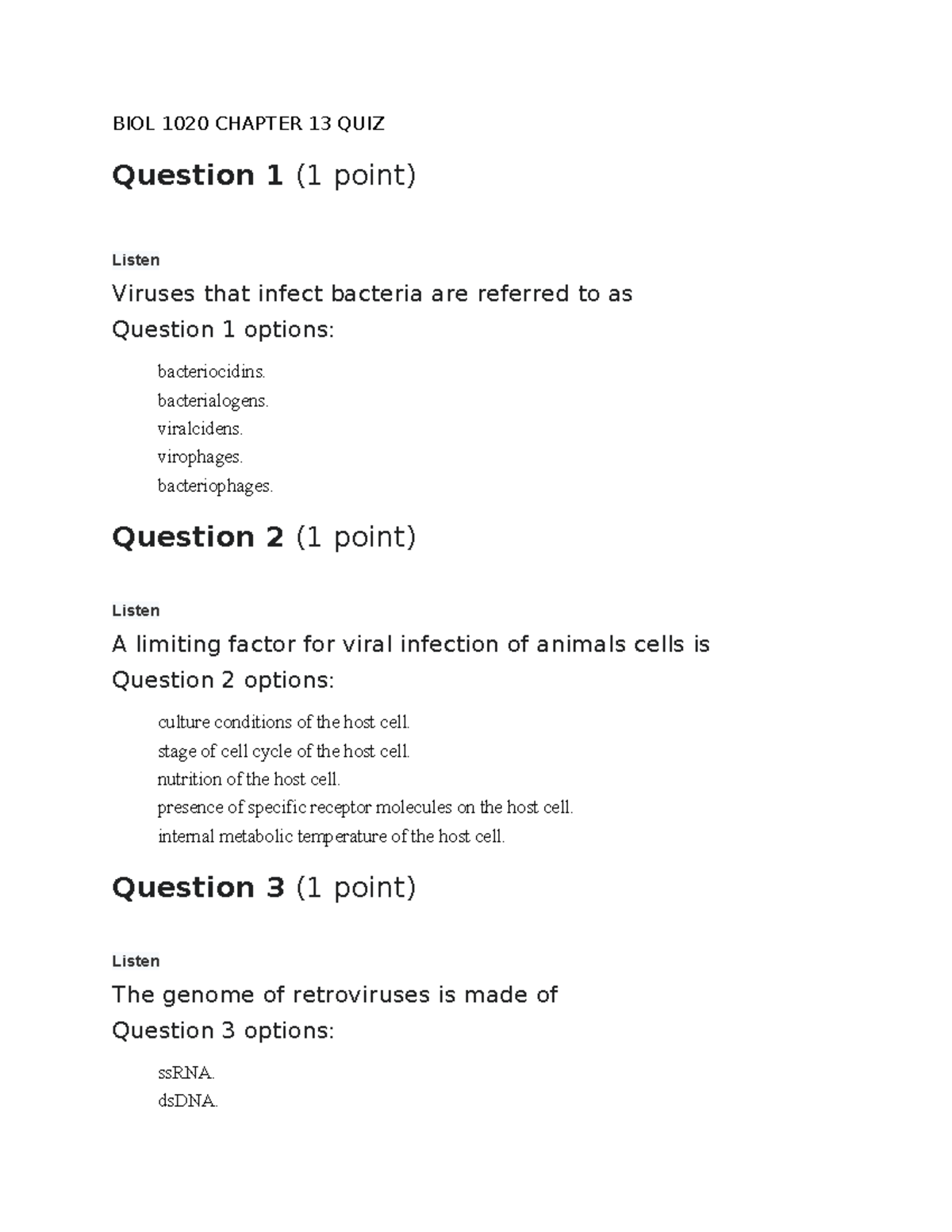 BIOL 1020 Chapter 13 Quiz: Key Concepts and Answers - Studocu