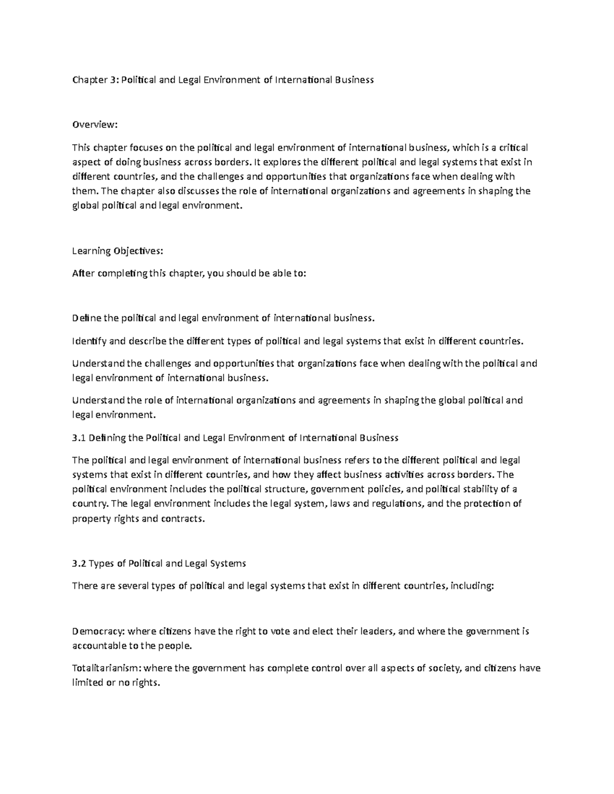 Chapter 3: Political & Legal Environment in Int'l Business IB - Studocu