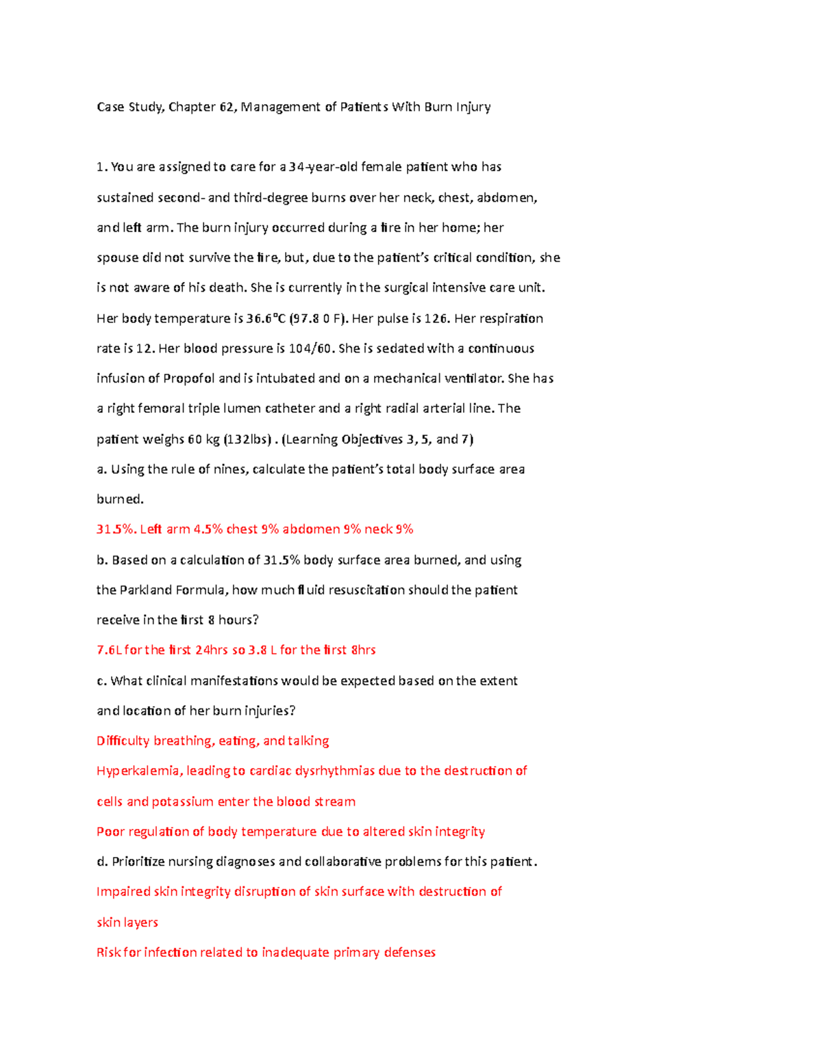 Case Study burn - Case Study, Chapter 62, Management of Patients With ...