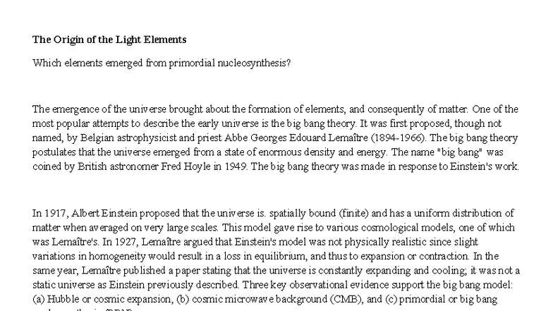 Phy Sci - The Formation of Light and Heavy Elements in the Universe ...
