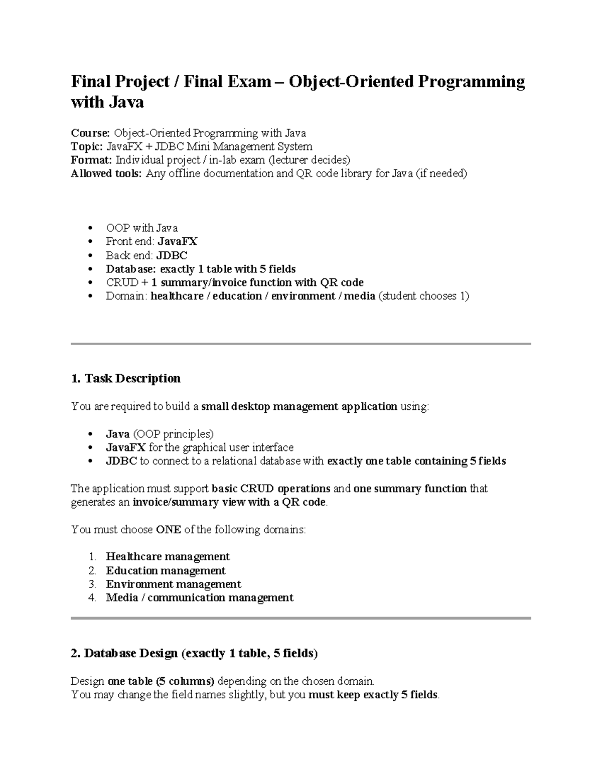 Final Project 2025 - Programming with Java: JavaFX & JDBC Management ...