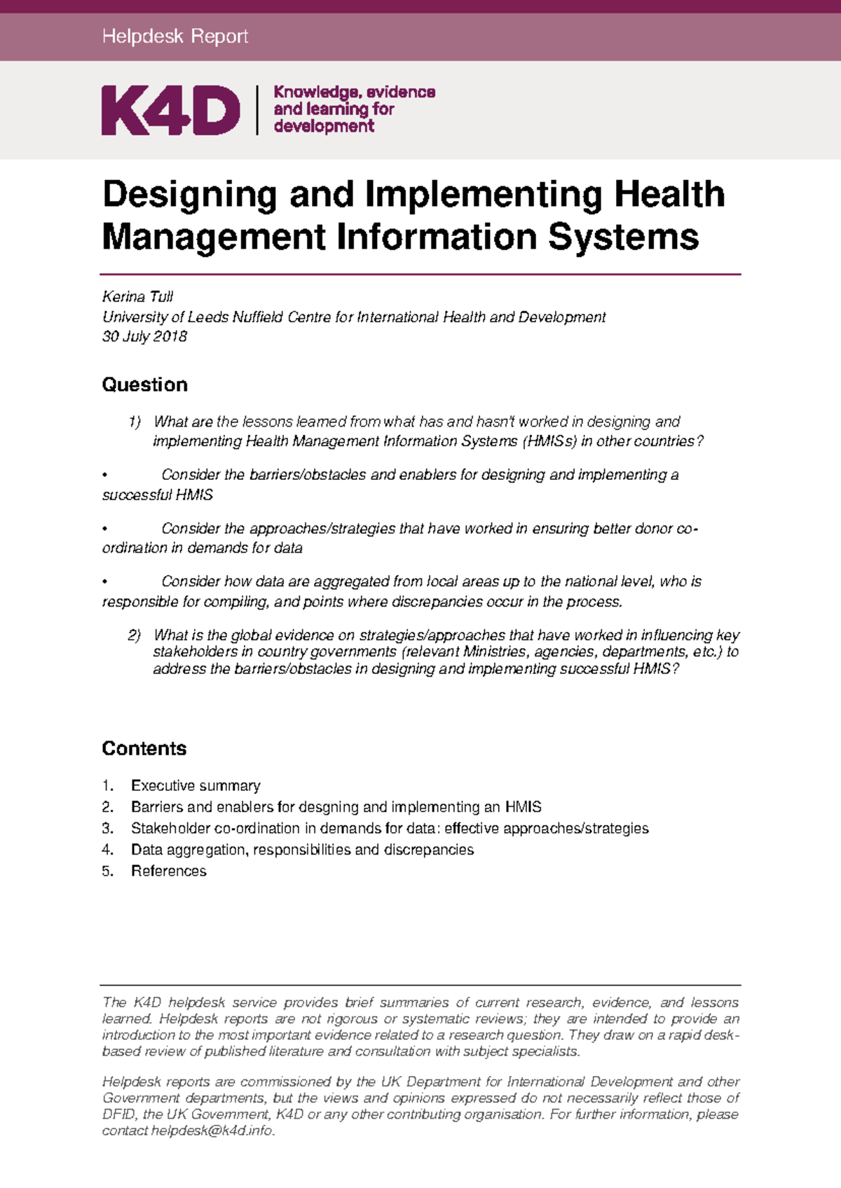 Designing HMIS: Lessons Learned for Effective Implementation - Studocu