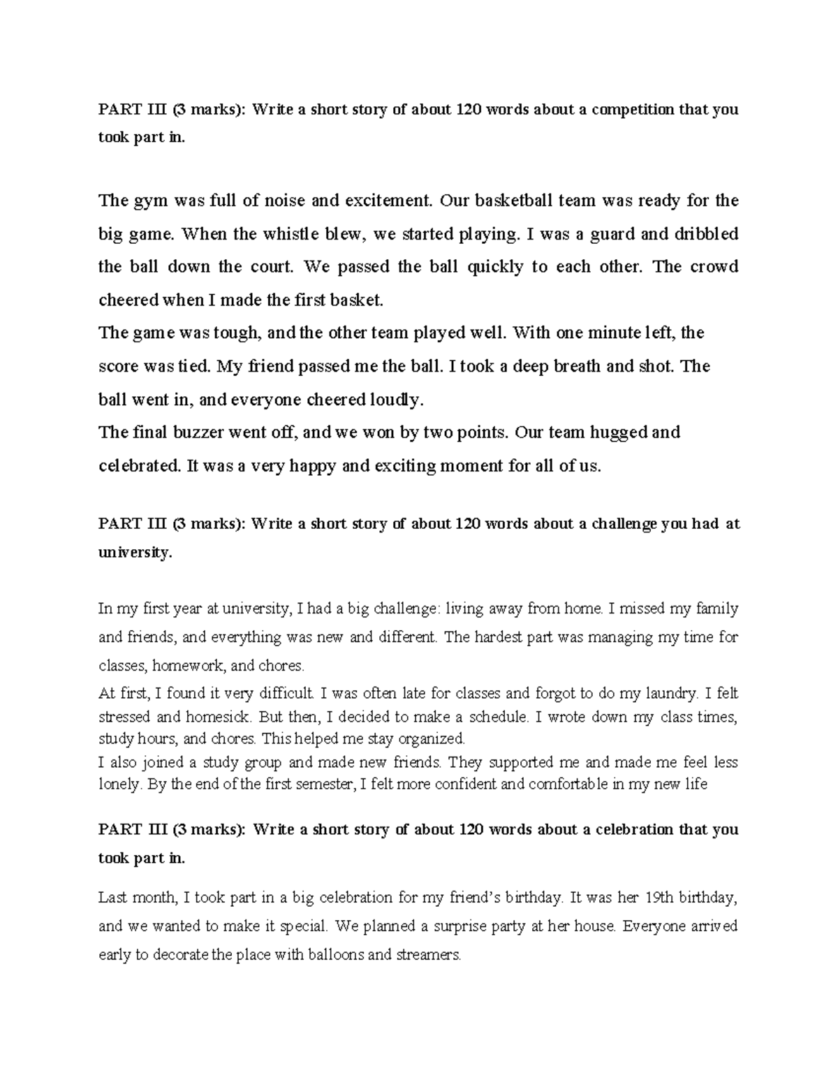 ENG 101 - Short Stories on Competition, Challenges and Celebrations ...