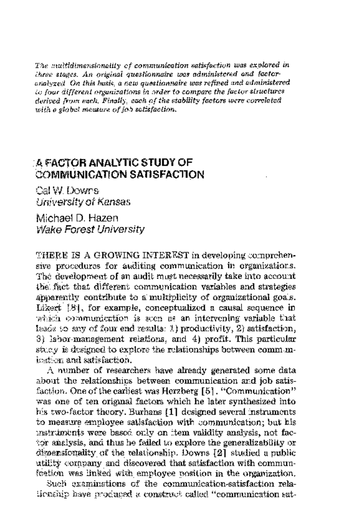 A FACTOR ANALYTIC STUDY OF COMMUNICATION SATISFACTION - Studocu