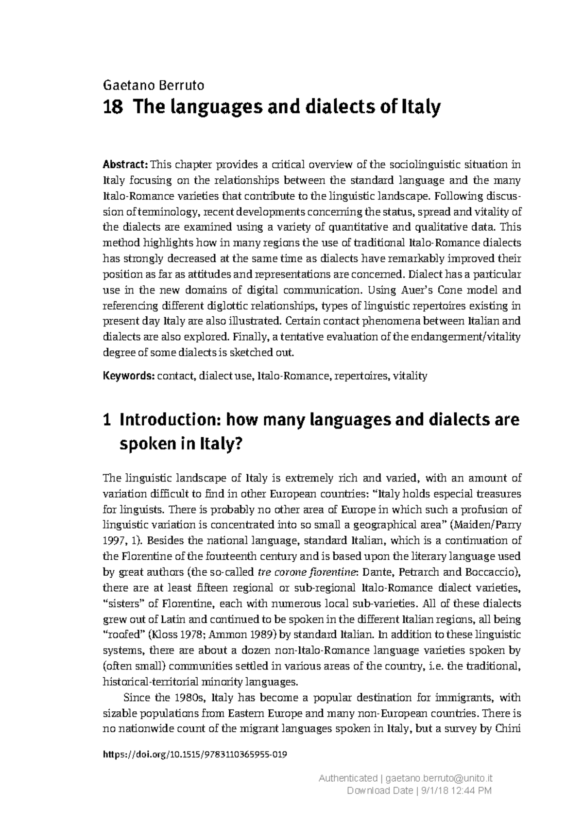 The Sociolinguistic Landscape: Languages & Dialects in Italy (C18 ...