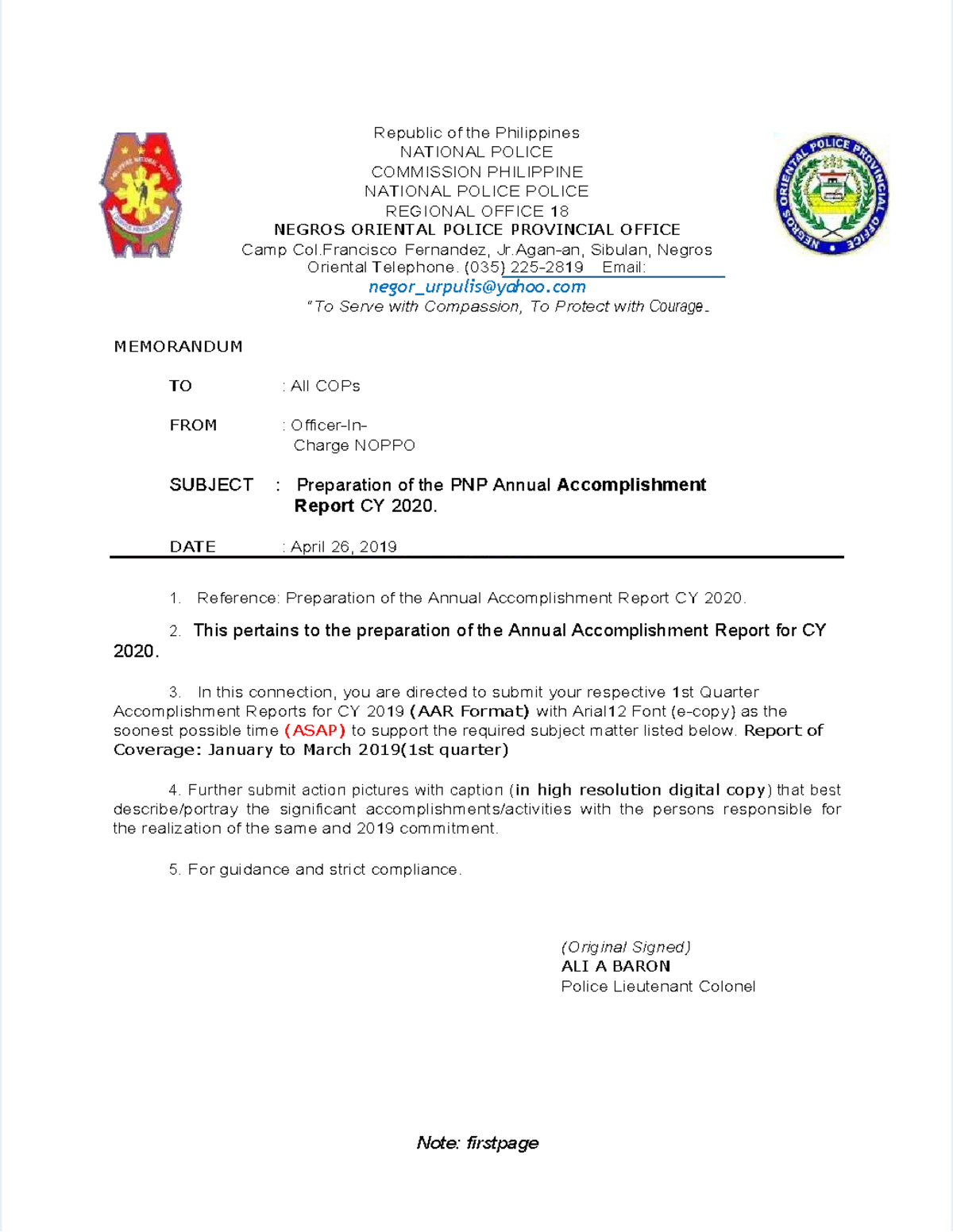 Accomplishment Investigation situation special After Operation report ...