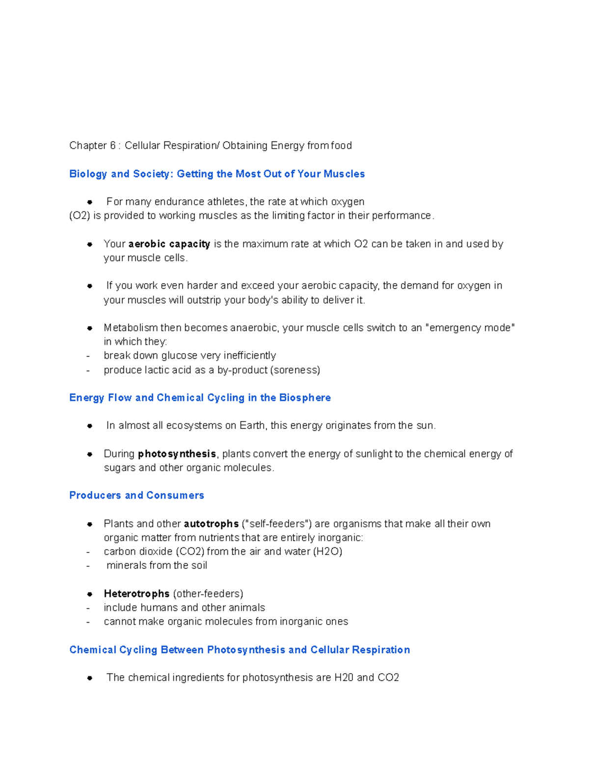 Biology 101: Chapter 6 - Cellular Respiration & Energy Production ...