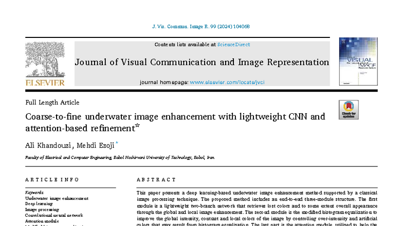 Underwater Image Enhancement Using Lightweight CNN: A Coarse-to-Fine ...