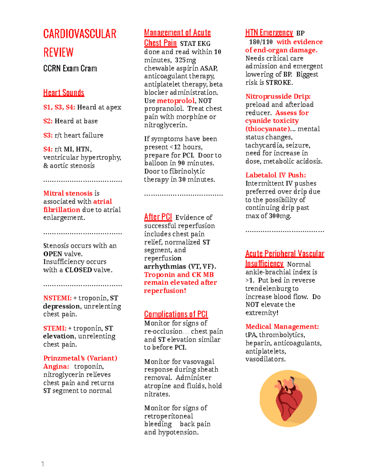 CCRN Study Guide - Comprehensive Cardiovascular Review - Studocu