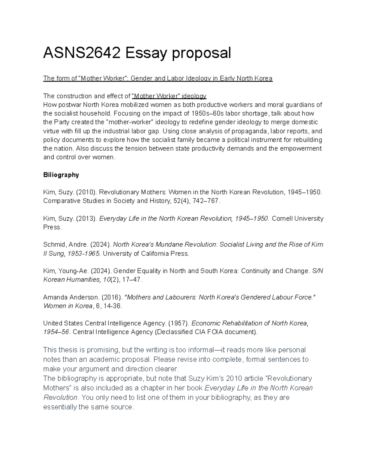 ASNS2642 Essay Proposal: Gender Ideology and Labor in Postwar North ...