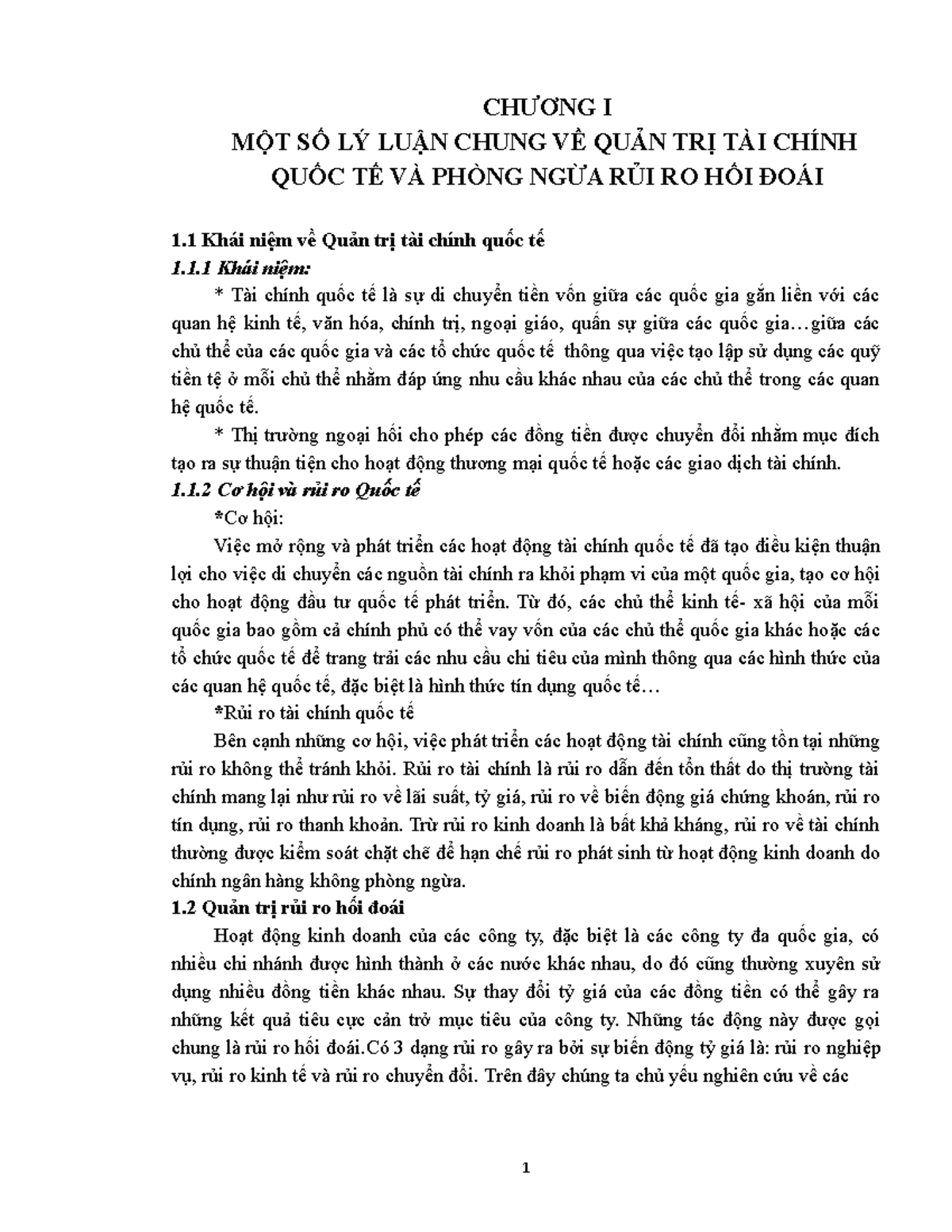 Quan tri rui ro hoi doai - CHƯƠNG I MỘT SỐ LÝ LUẬN CHUNG VỀ QUẢN TRỊ TÀI CHÍNH QUỐC TẾ VÀ PHÒNG ...