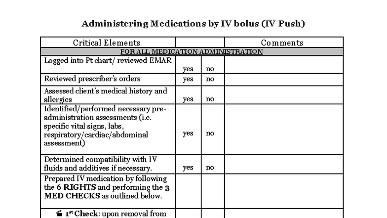 Administering Medications IV Bolus (IV Push) Guidelines - Fall 2024 ...