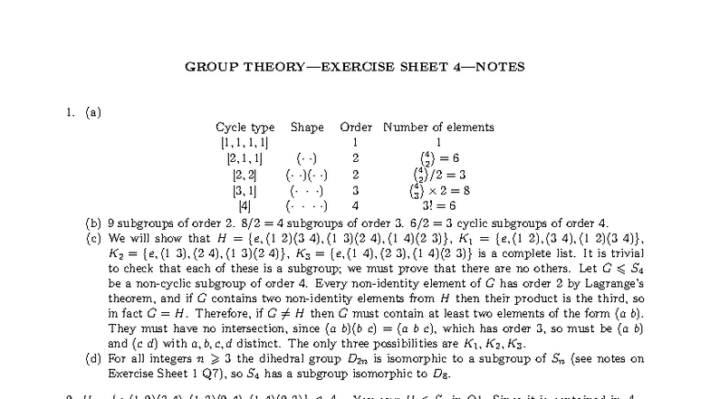 S4 Group Theory Notes: Subgroups and Isomorphisms - Studocu