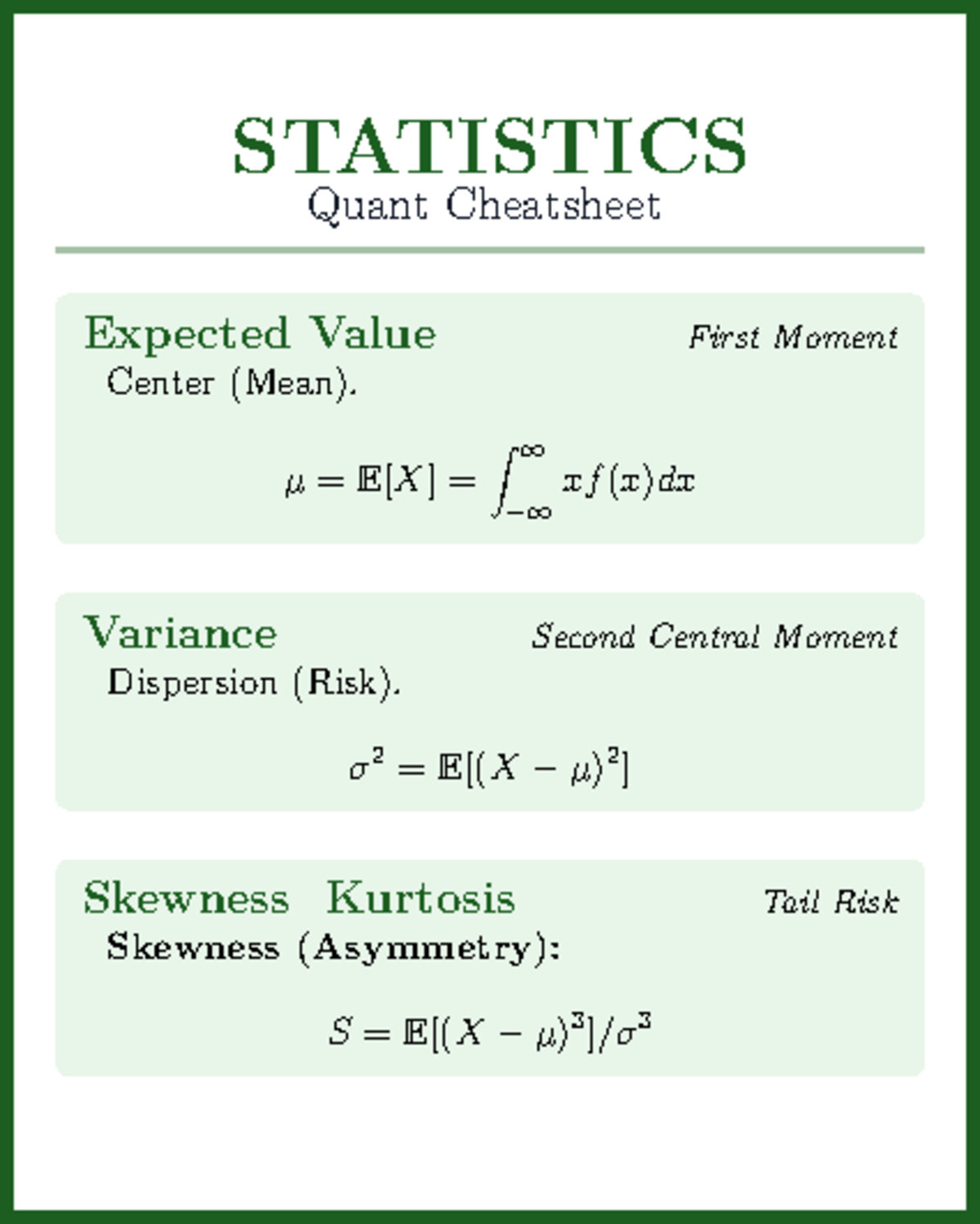 STATISTICS 1774070932 Quant Finance Math Cheatsheet - Studocu