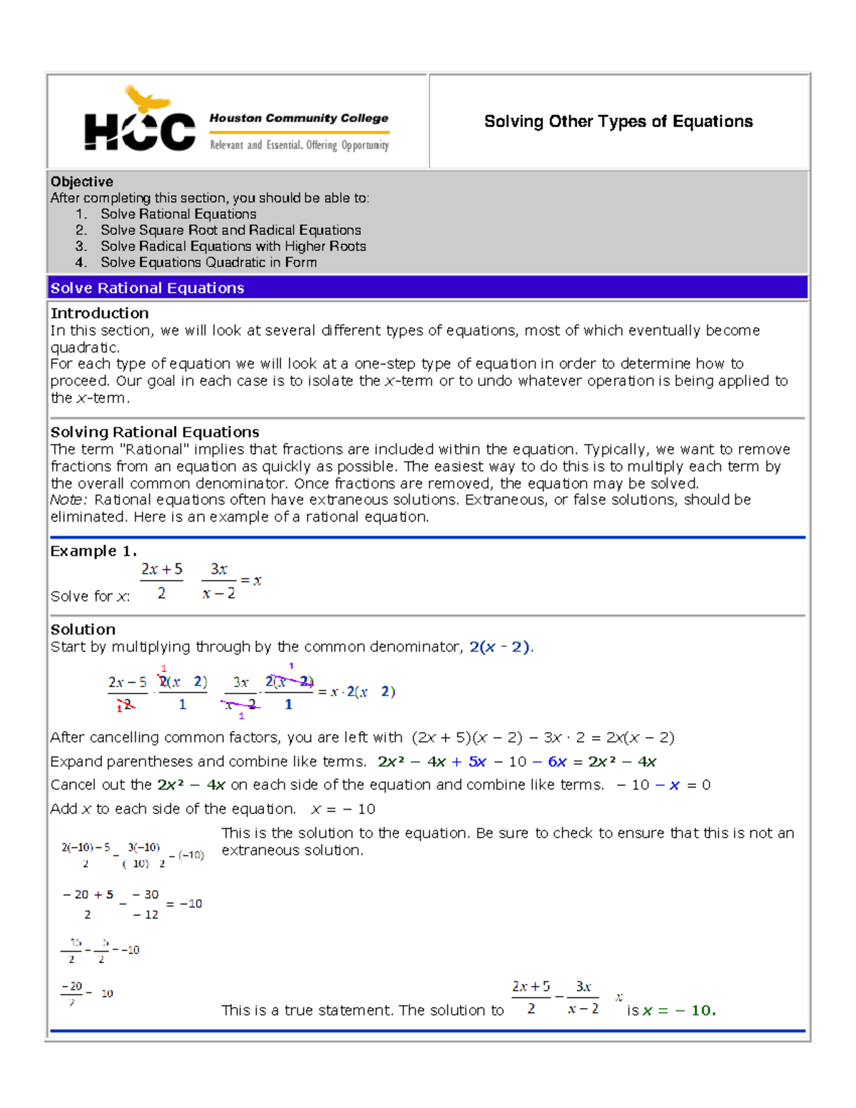 Solving Various Types of Equations: Rational, Radical & Quadratic - Studocu