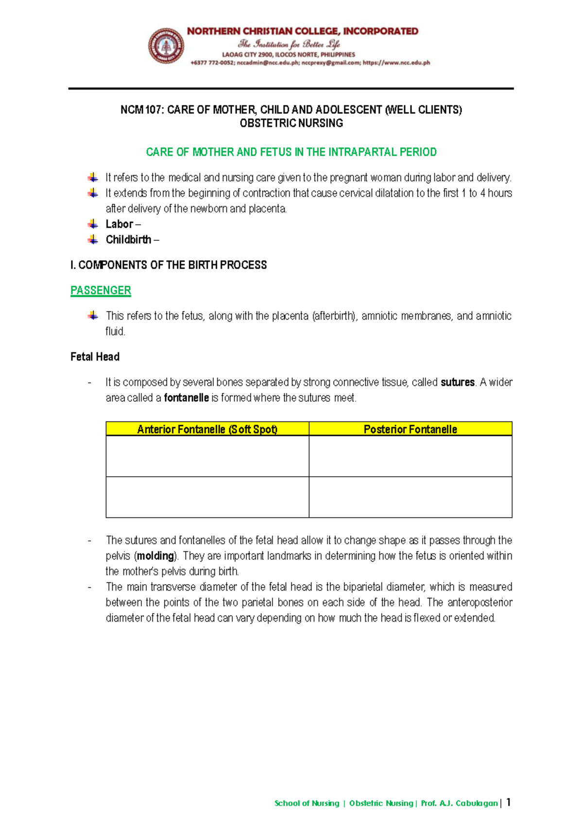 Intrapartal Care for Mother & Fetus: NCM 107 Study Guide - Studocu