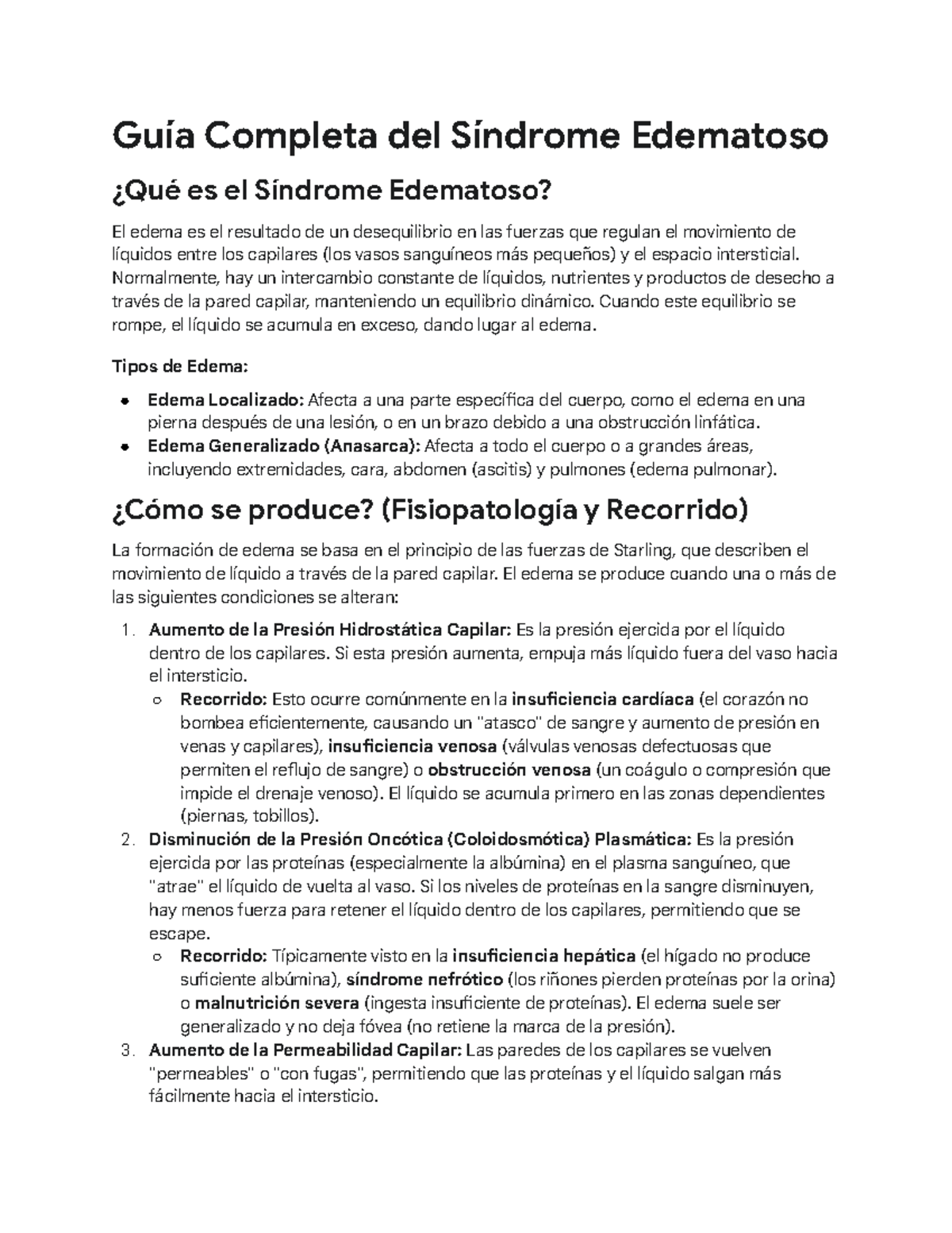 Guía Completa del Síndrome Edematoso: Causas y Tratamientos - Studocu