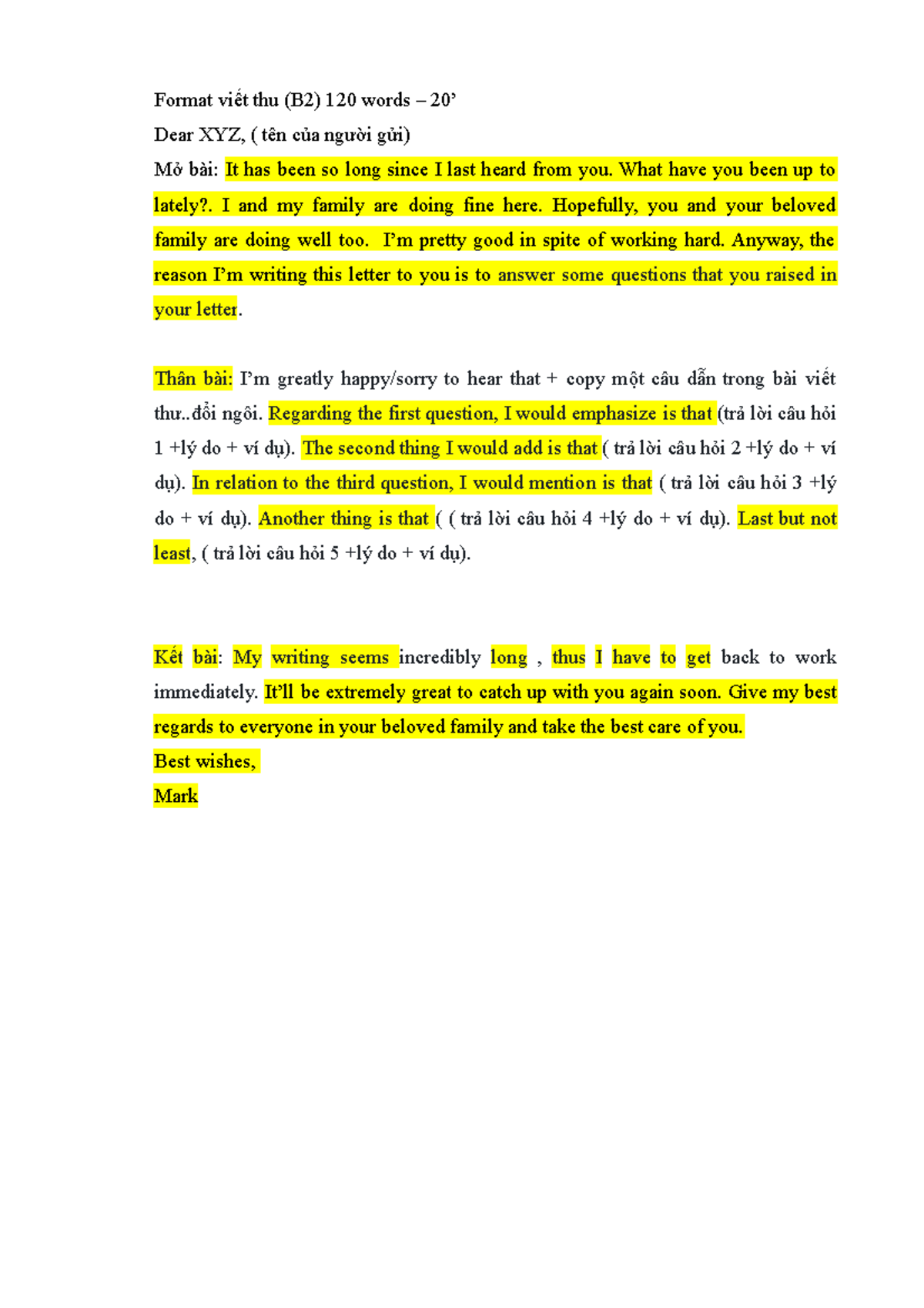 Vstep format-viet-task1 - Format viết thu (B2) 120 words – 20’ Dear XYZ ...