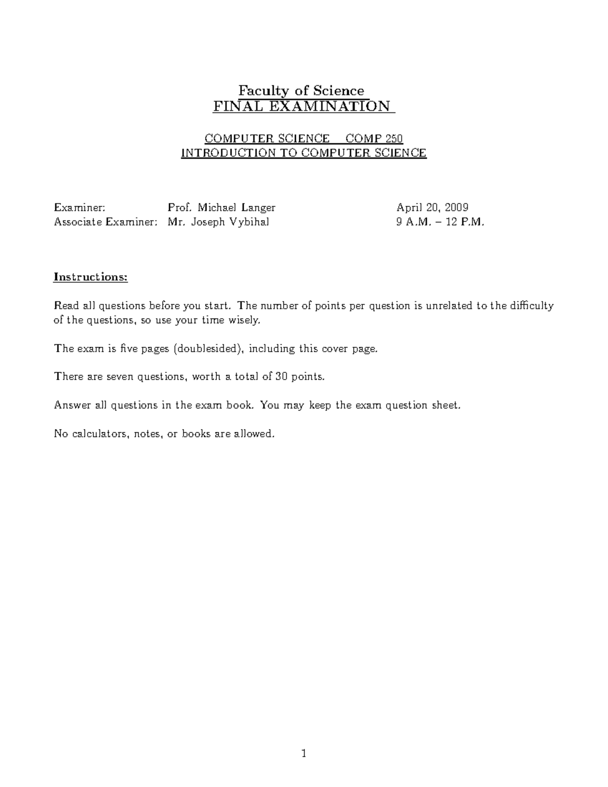 Solutions - COMP 250 Final Exam Review Guide - Studocu