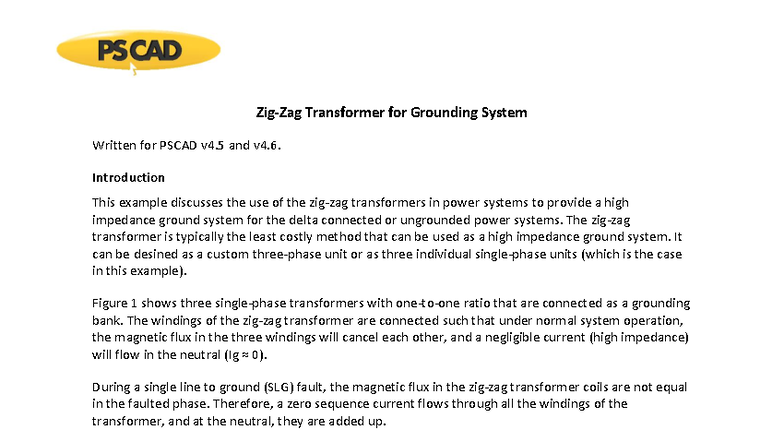 Zig Zag Transformer for Grounding System in PSCAD v4.5 & v4.6 - Studocu