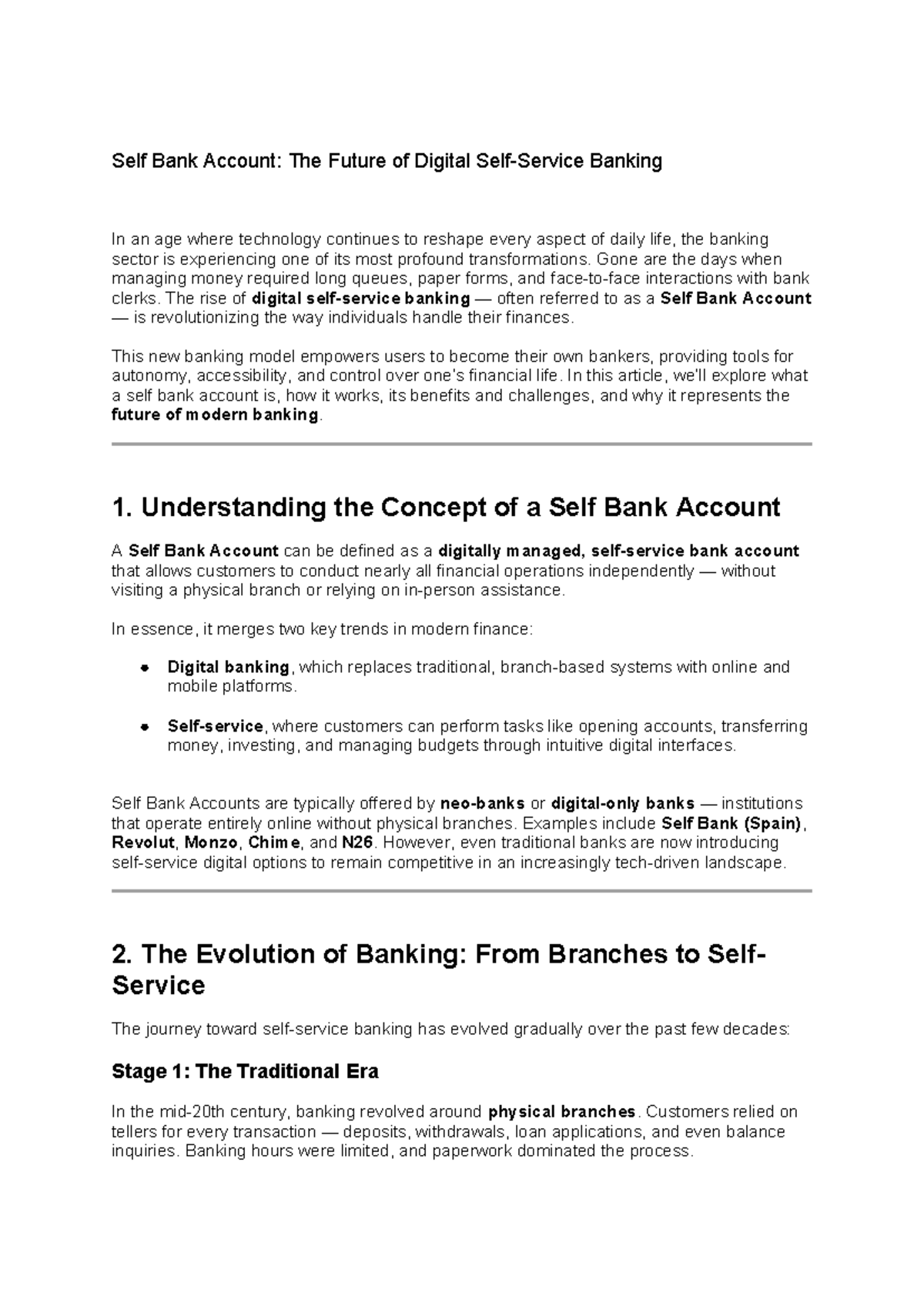 Self Bank Account: The Future of Digital Self-Service Banking - Studocu