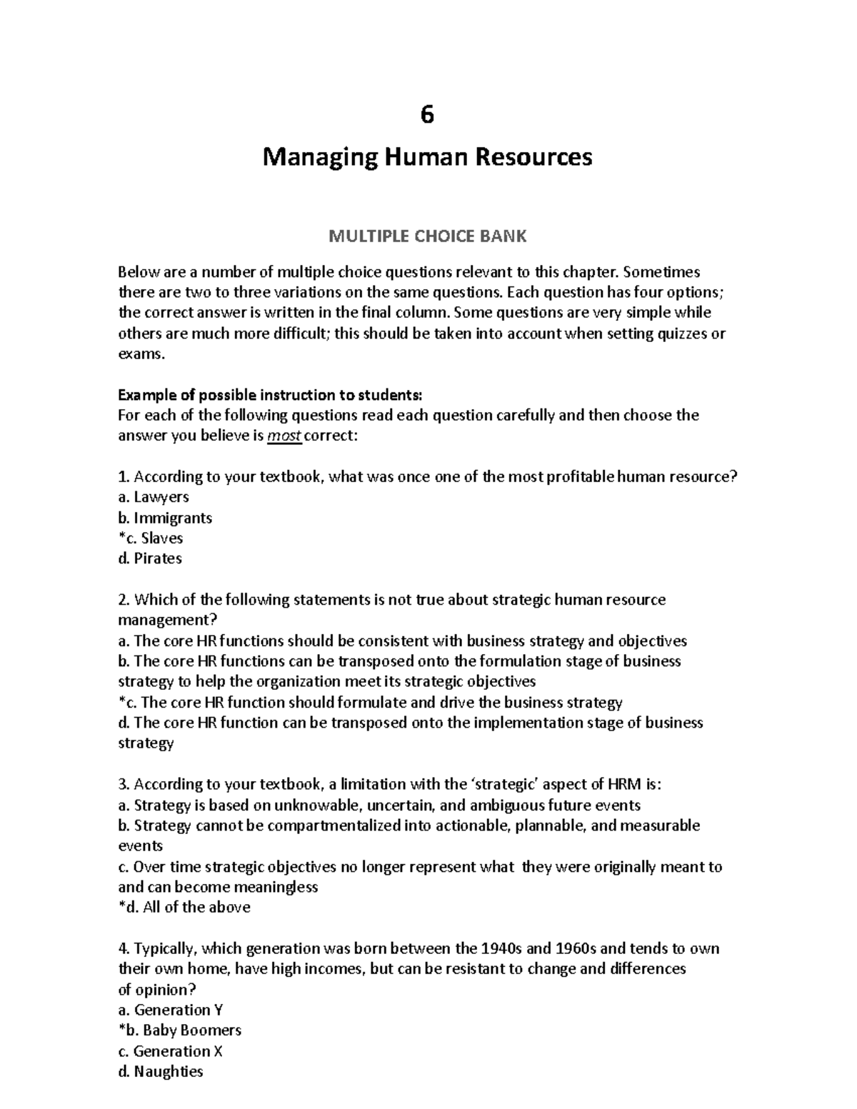 Managing Human Resources MCQ Bank (HRM 101) - Studeersnel
