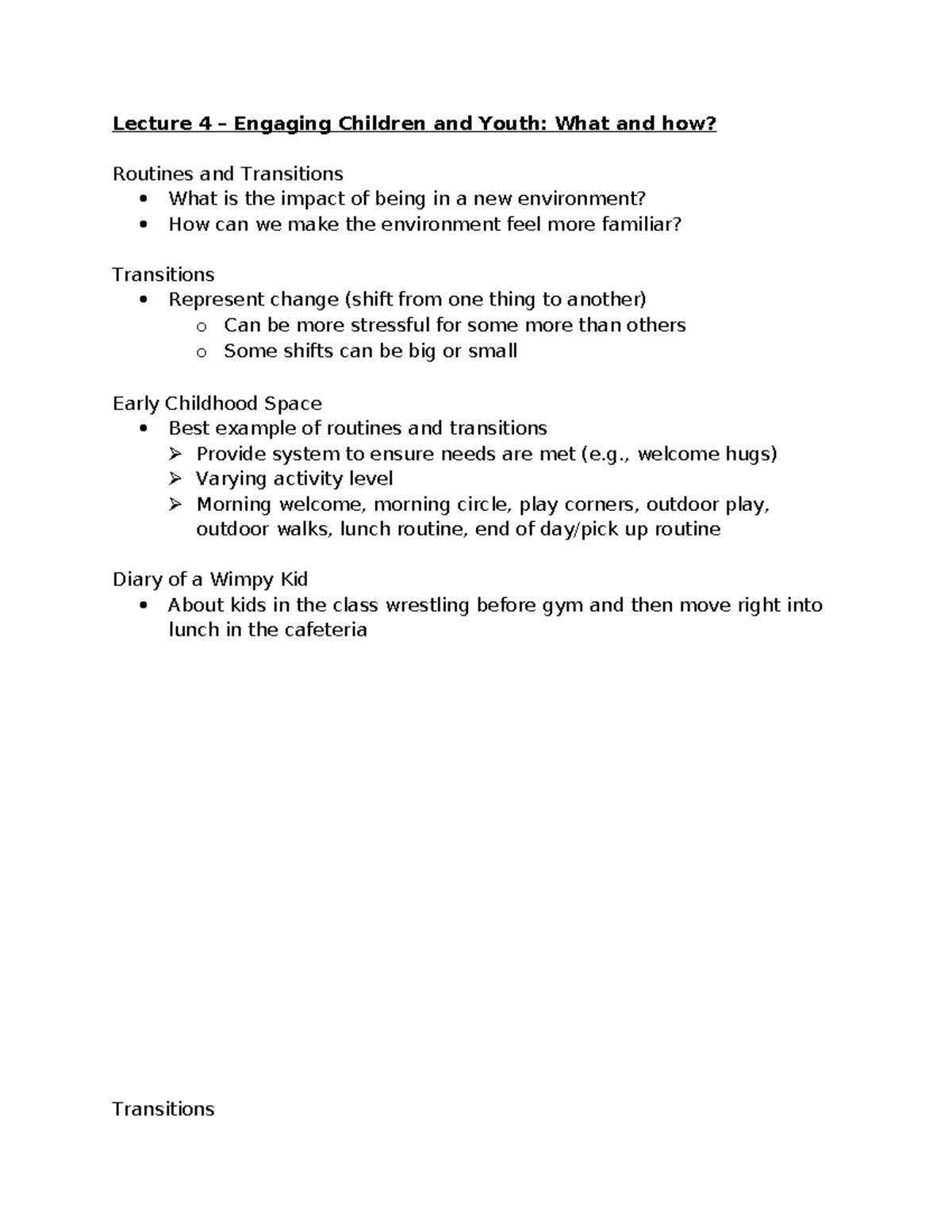 Lecture 4: Engaging Children & Youth - Routines and Transitions ...