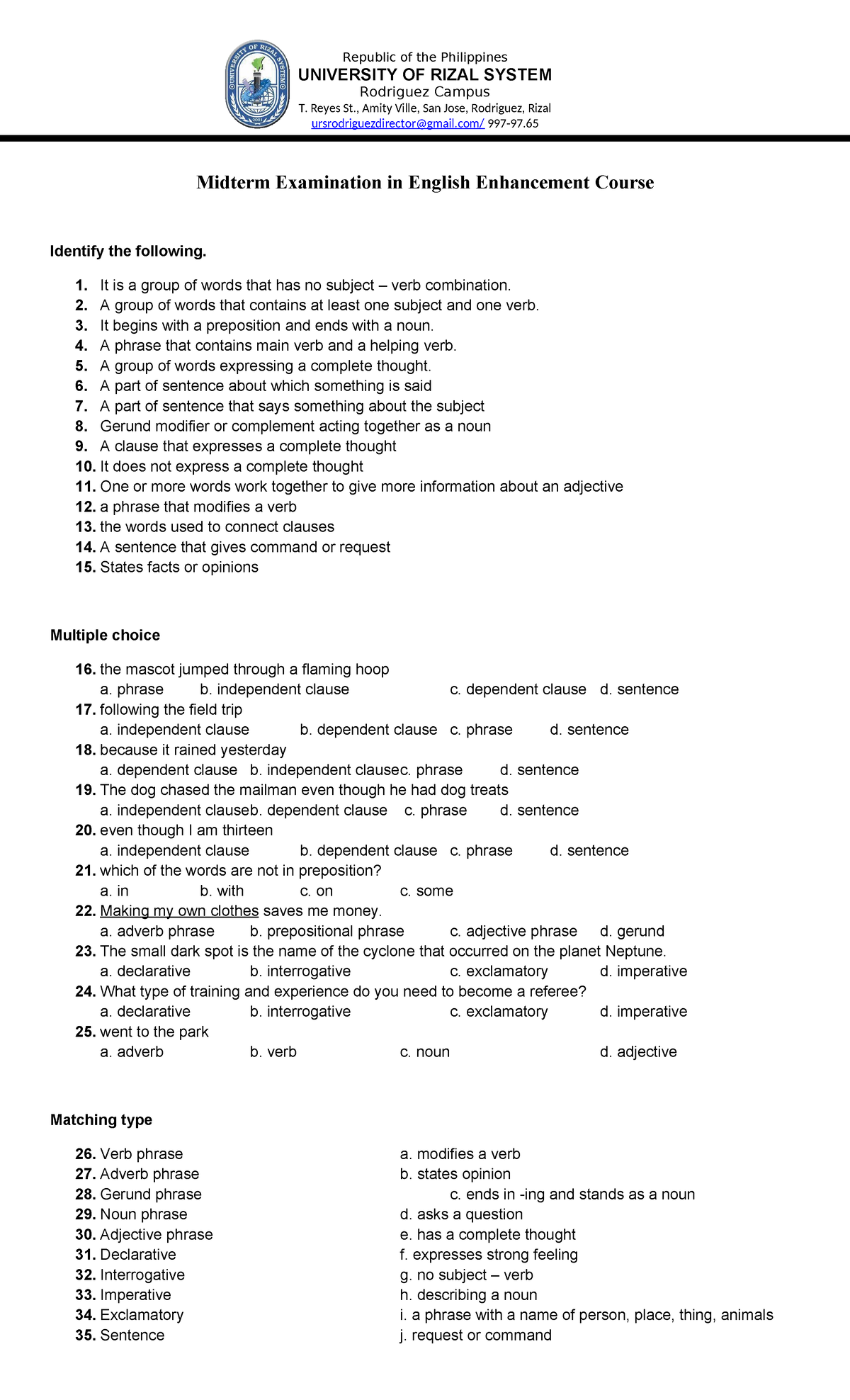 Midterm ENG2 - asdsada - Republic of the Philippines UNIVERSITY OF RIZAL SYSTEM Rodriguez Campus ...