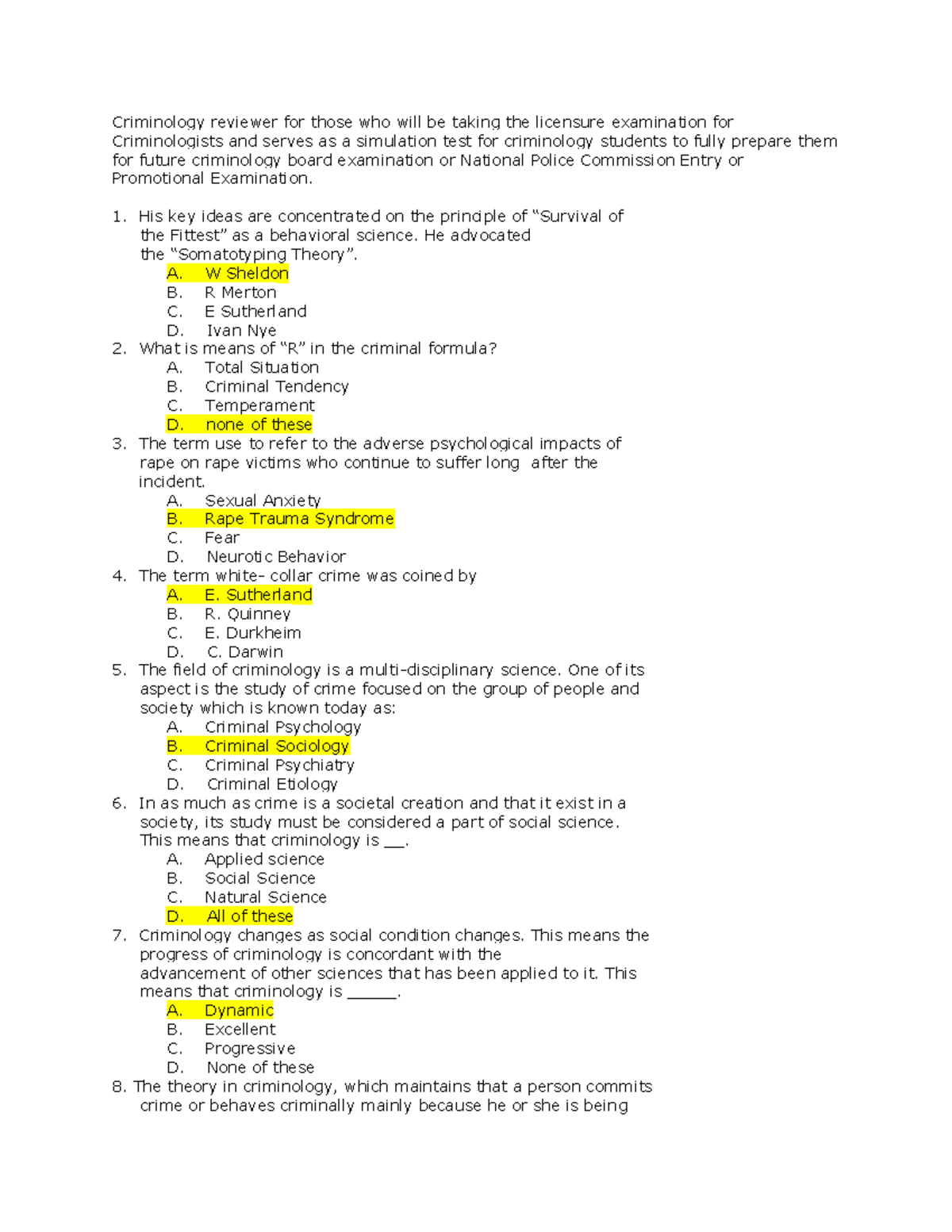 Criminology reviewer for board examiner - Criminology reviewer for ...