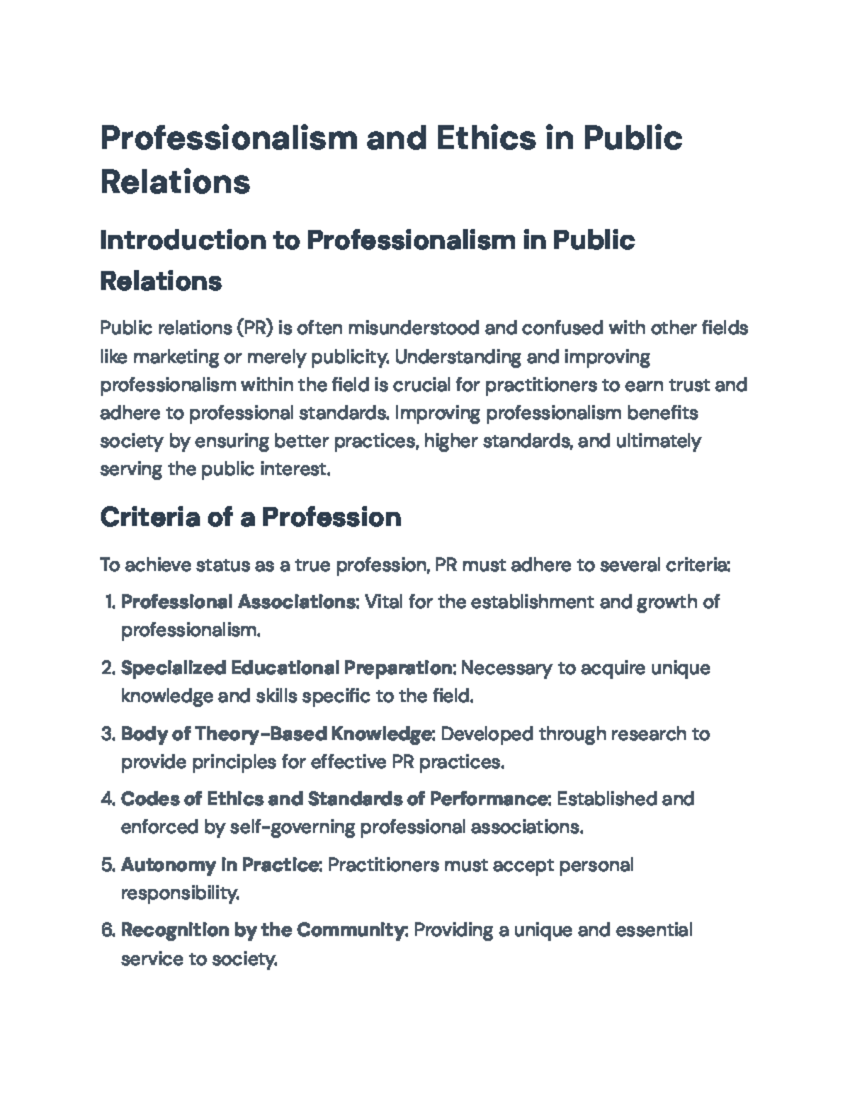 Professionalism and Ethics in Public Relations: An Overview for PR 101 ...